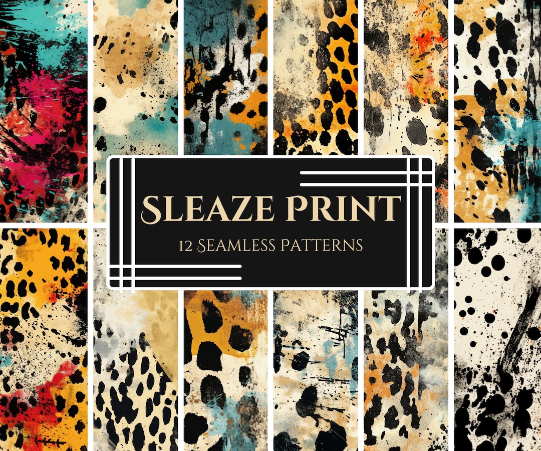 Indie Sleaze Leopard Grunge Pattern Pack, Distressed Texture Digital ...