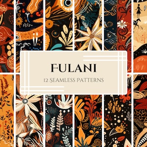 Fulani Voyage Floral & Tribal Pattern Pack - Earthy Tones Digital Paper ...