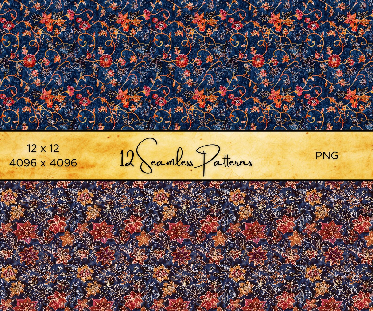 Southeast Asian Batik Pattern Pack: Floral & Geometric PNG (digital ...
