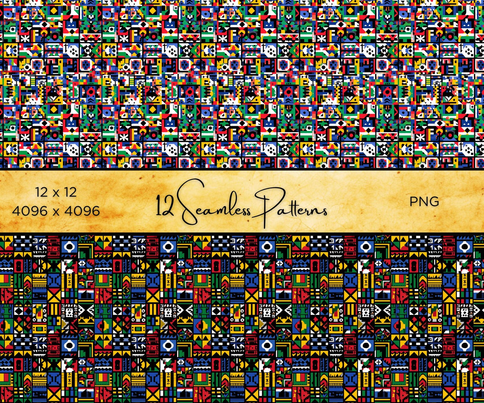 Ndebele Pattern Pack – 12 African Geometric Seamless Patterns in PNG ...