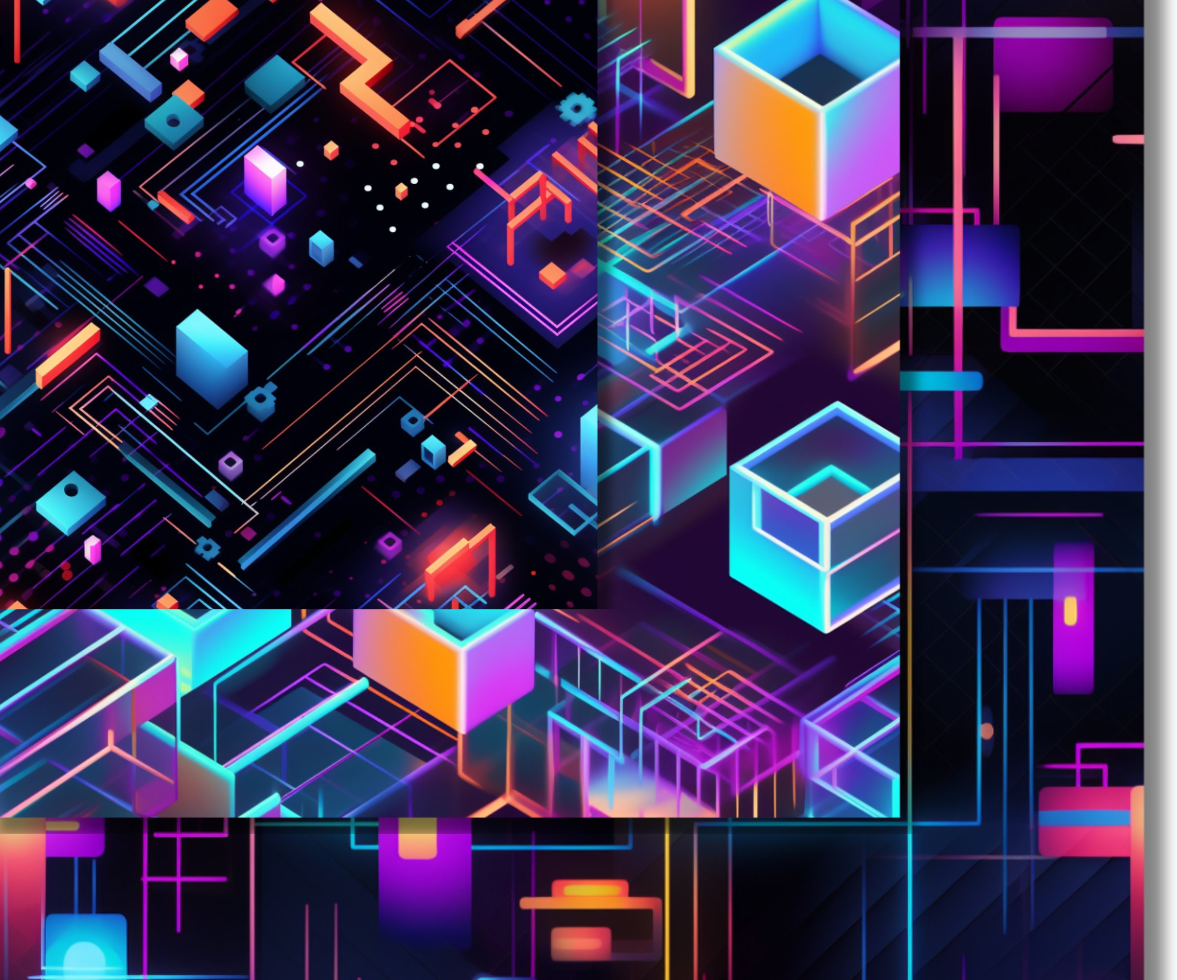 Retro-futuristic Neon Geometric Patterns Pack 3D Holographic - Etsy