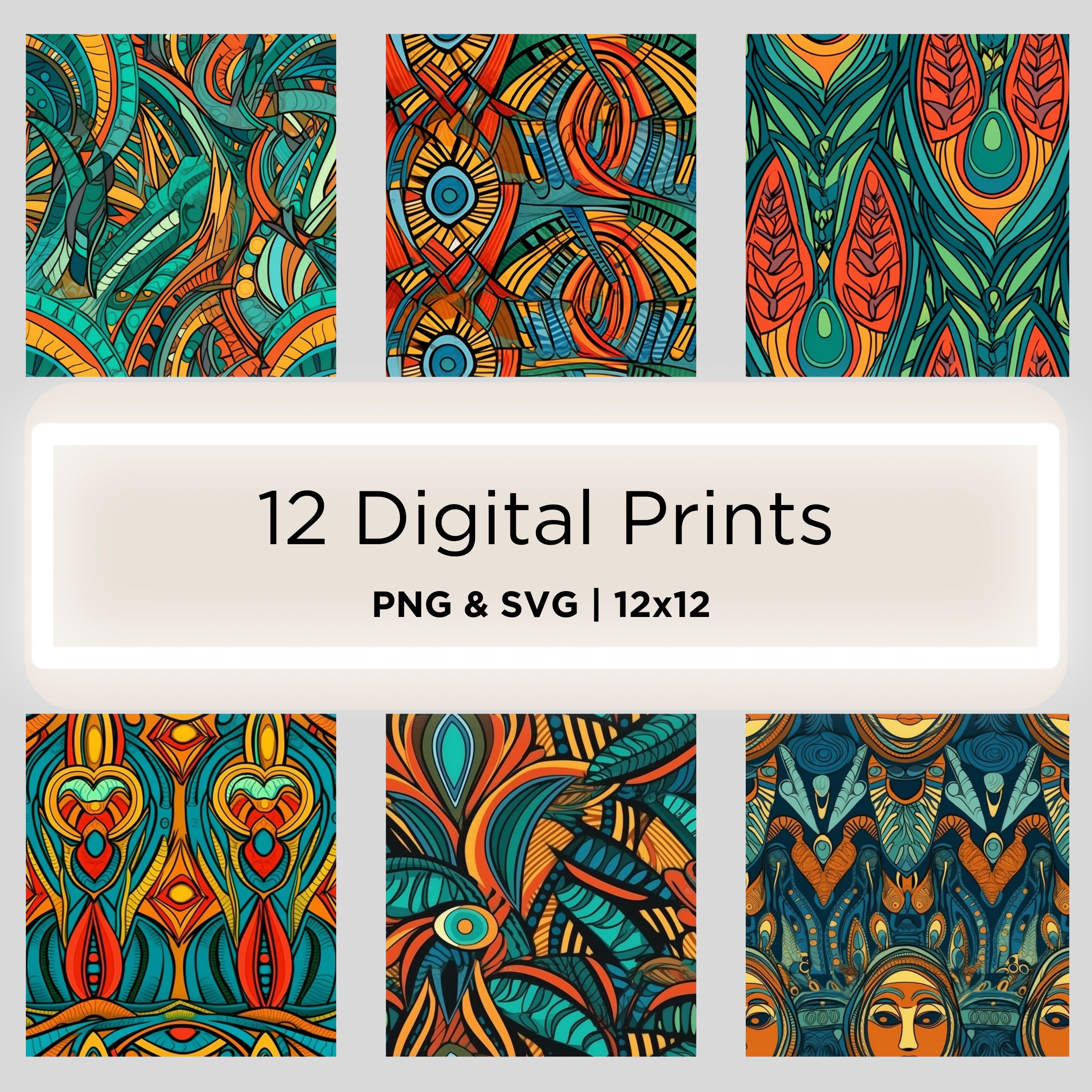 African Boho Art Nouveau Digital Patterns - 12 PNG Patterns - Ideal for ...