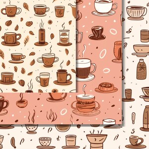Coffee Doodle Patterns Cozy Café Vibes 12 Cute Coffee Cup and Bean ...