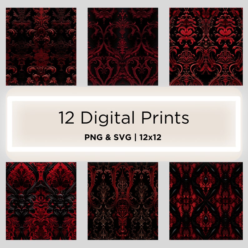 Victorian Gothic Lace Digital Patterns - Luxurious Red and Black Velvet ...