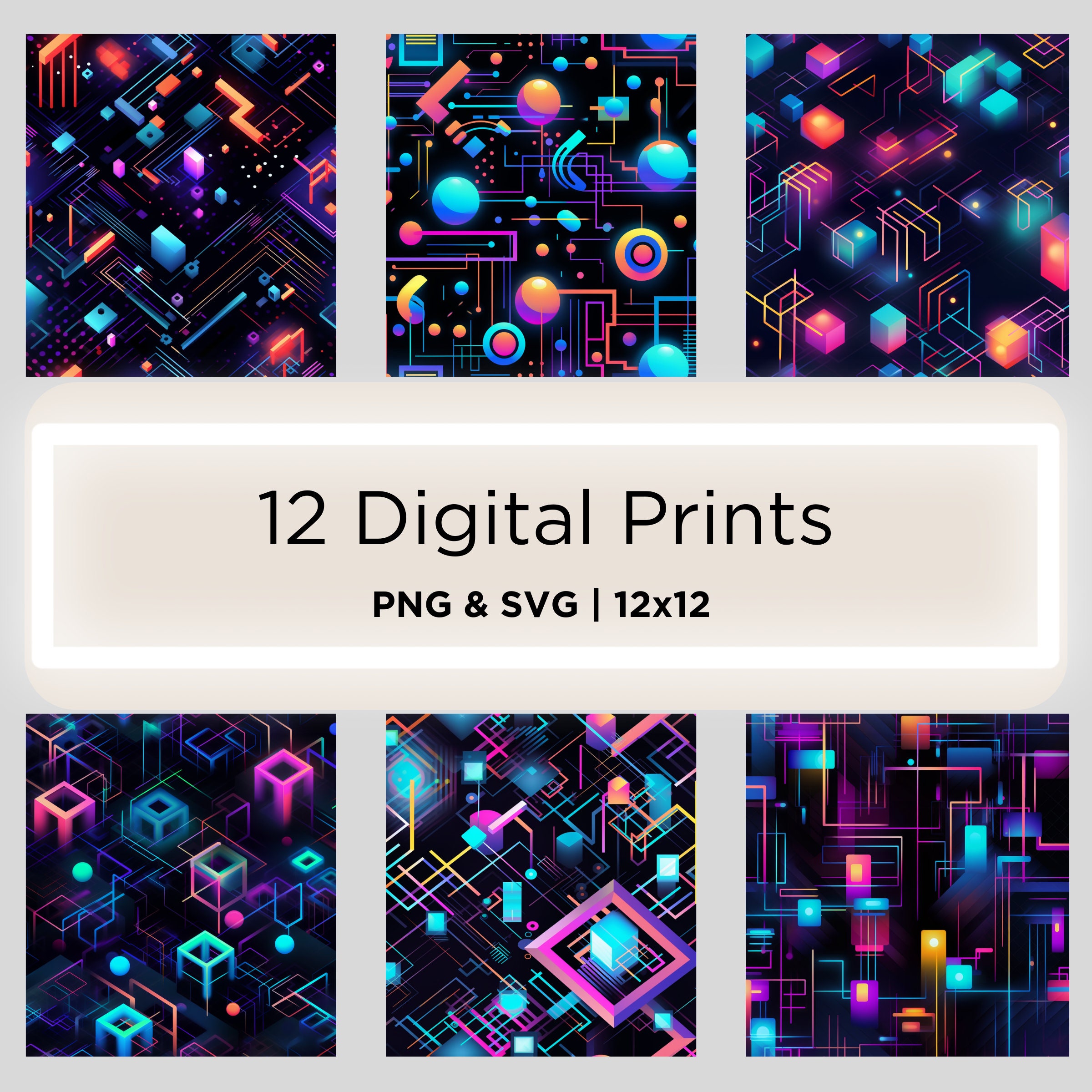 Retro-futuristic Neon Geometric Patterns Pack 3D Holographic - Etsy