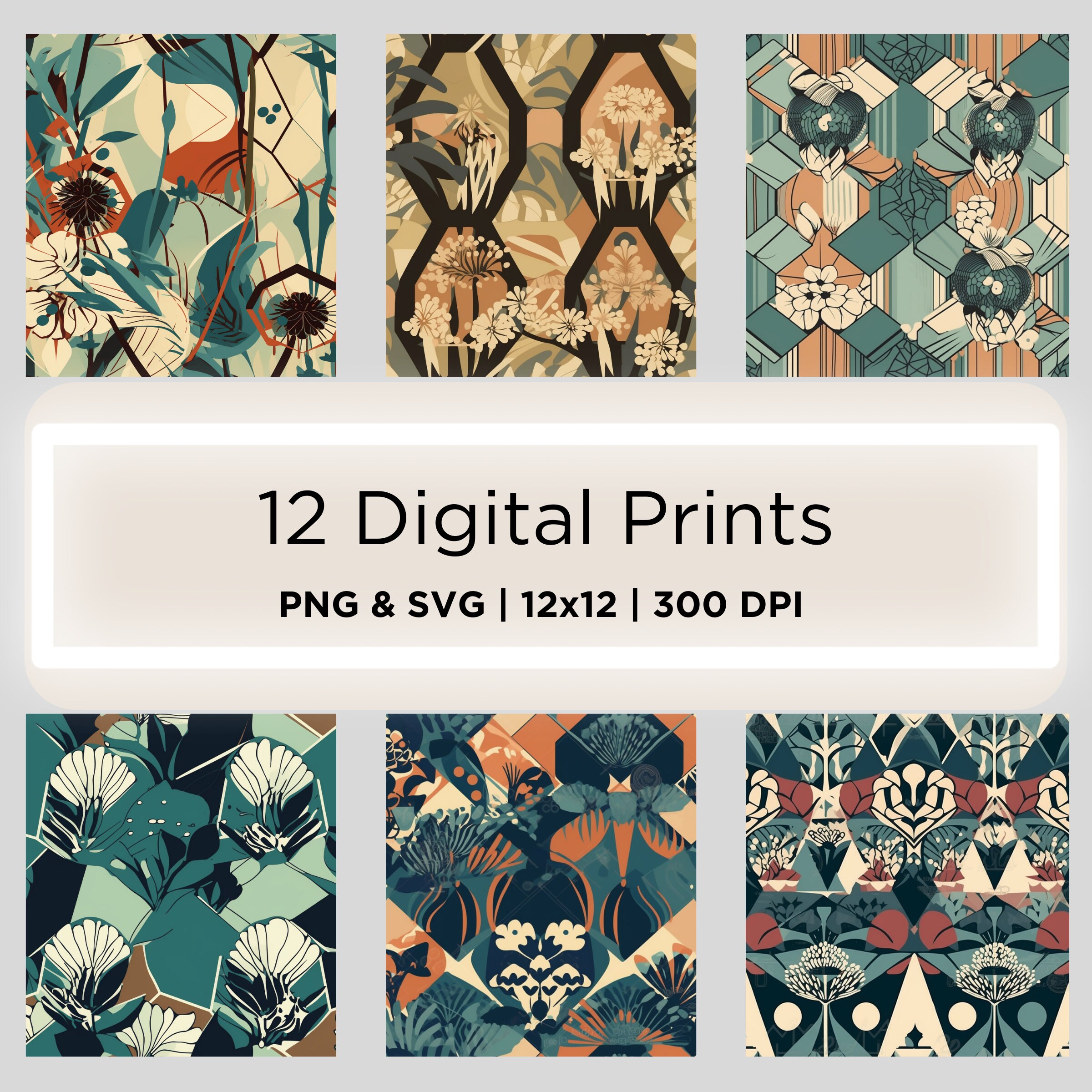 Stylized Botanical Geometry Patterns Simplified Art Nouveau - Etsy