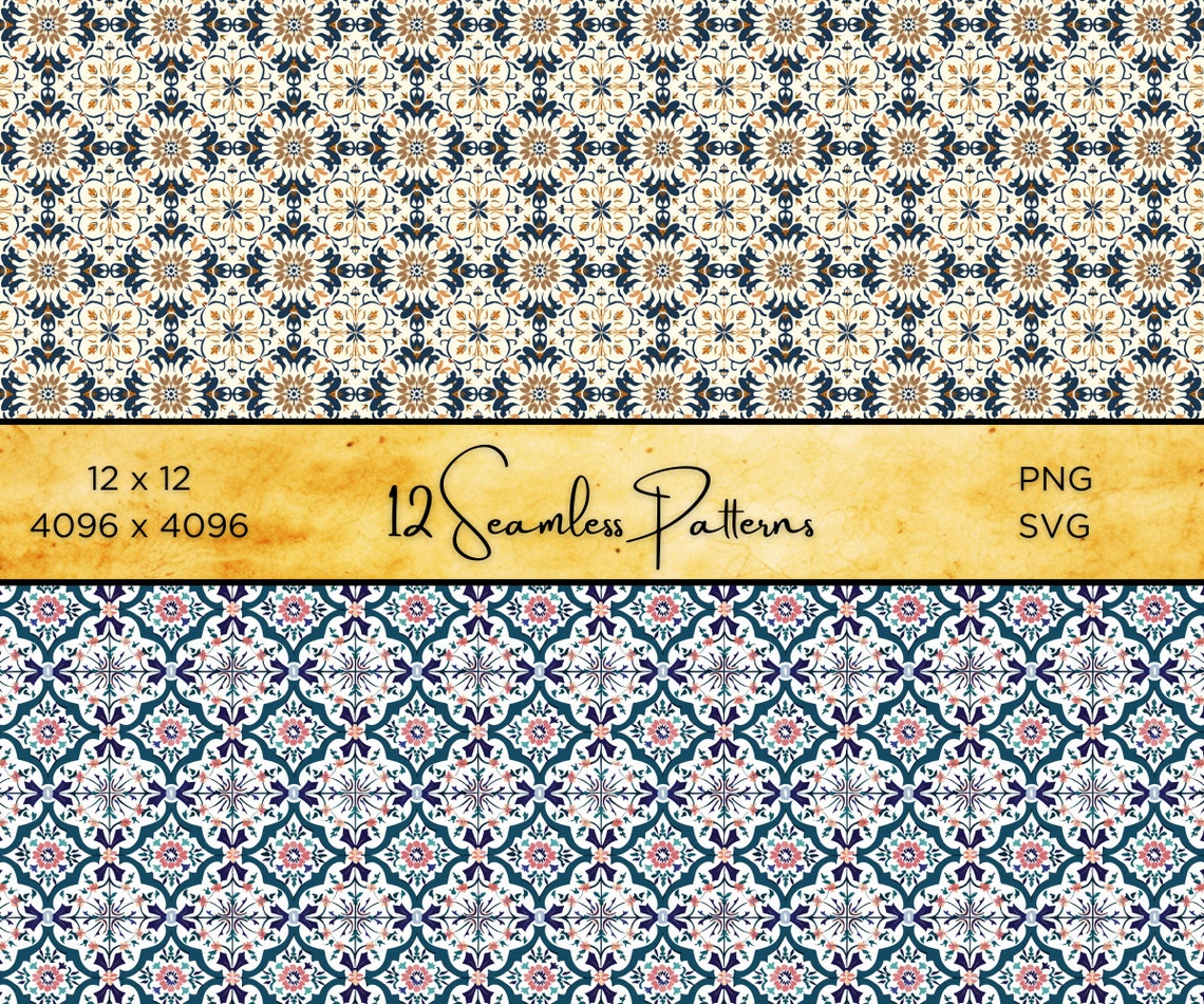 Andalusian Tile Pattern Pack: Floral & Arabic Motifs (PNG) - Etsy