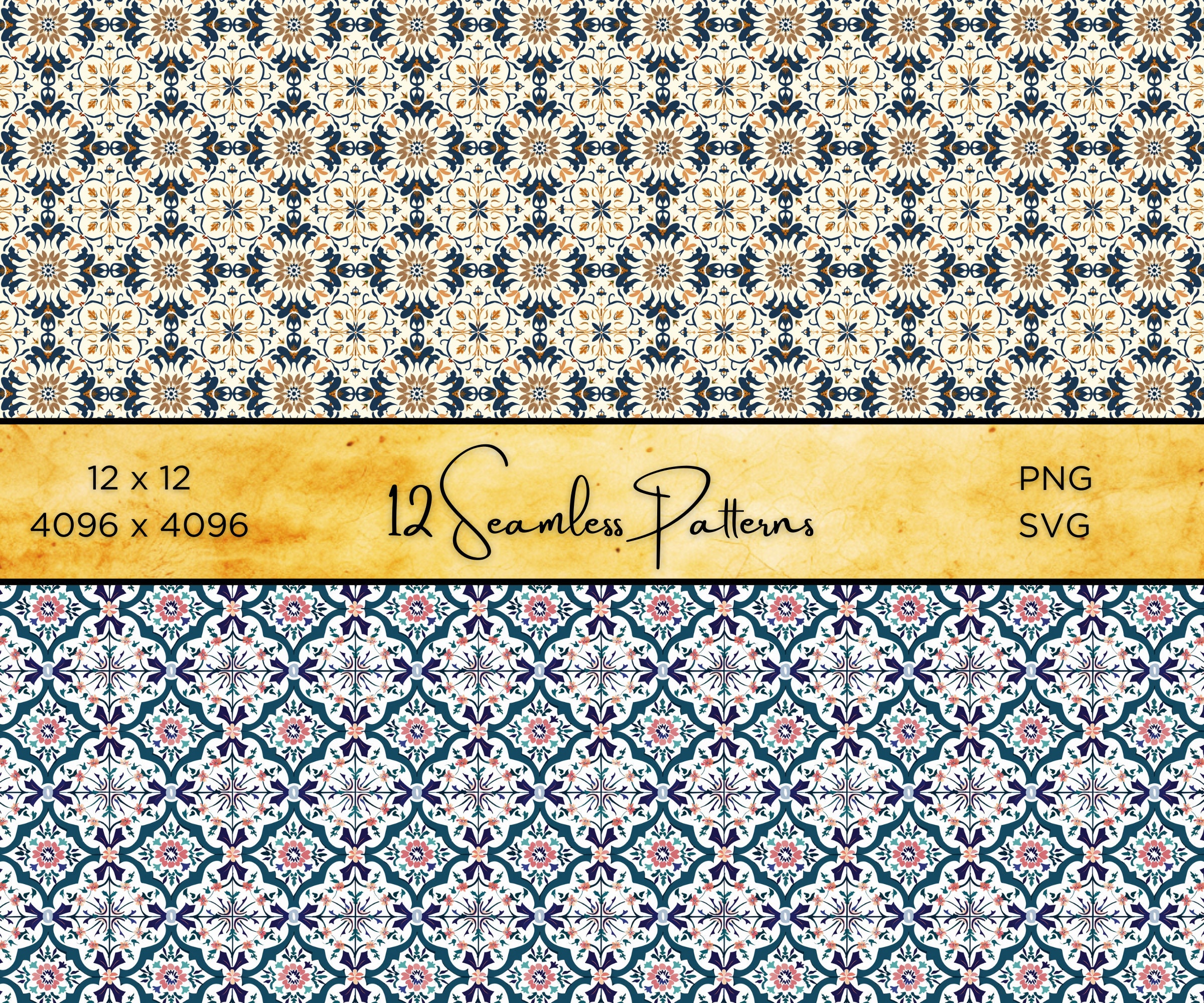 Andalusian Tile Pattern Pack: Floral & Arabic Motifs (PNG) - Etsy