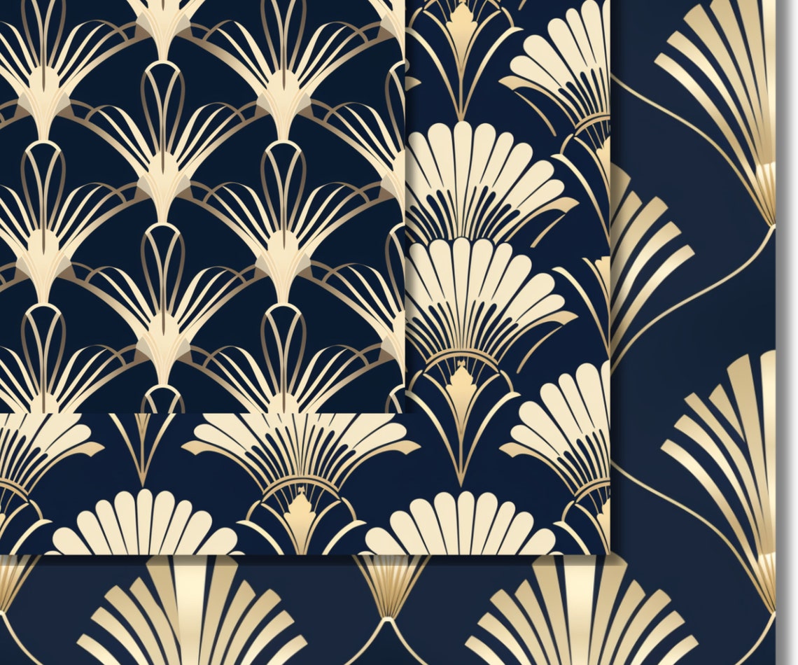 Luxurious Geometric Art Deco Wallpaper Pattern Pack Navy Blue, Cream ...