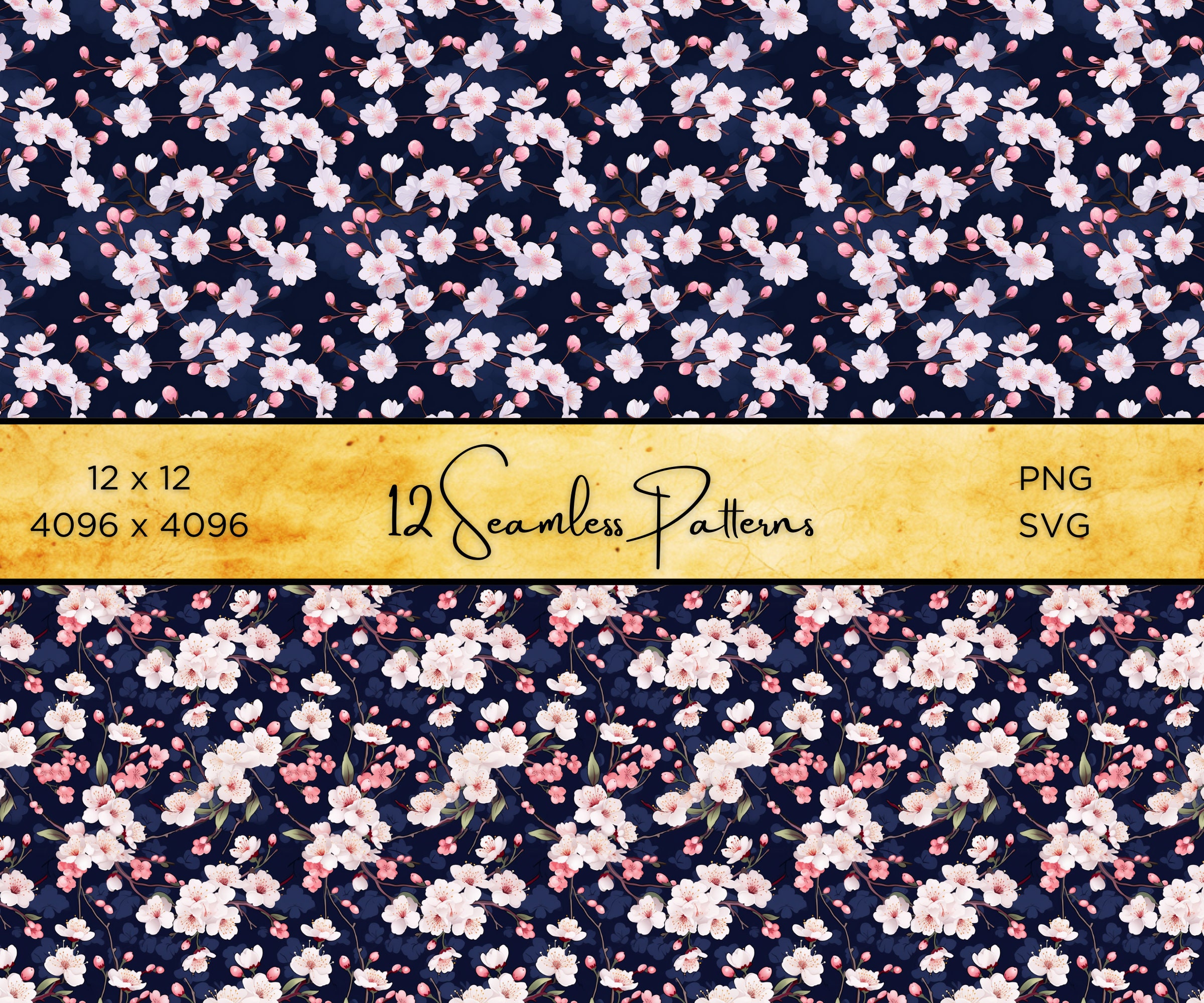 Japanese Cherry Blossom Digital Patterns Sakura Watercolor Set, Spring ...