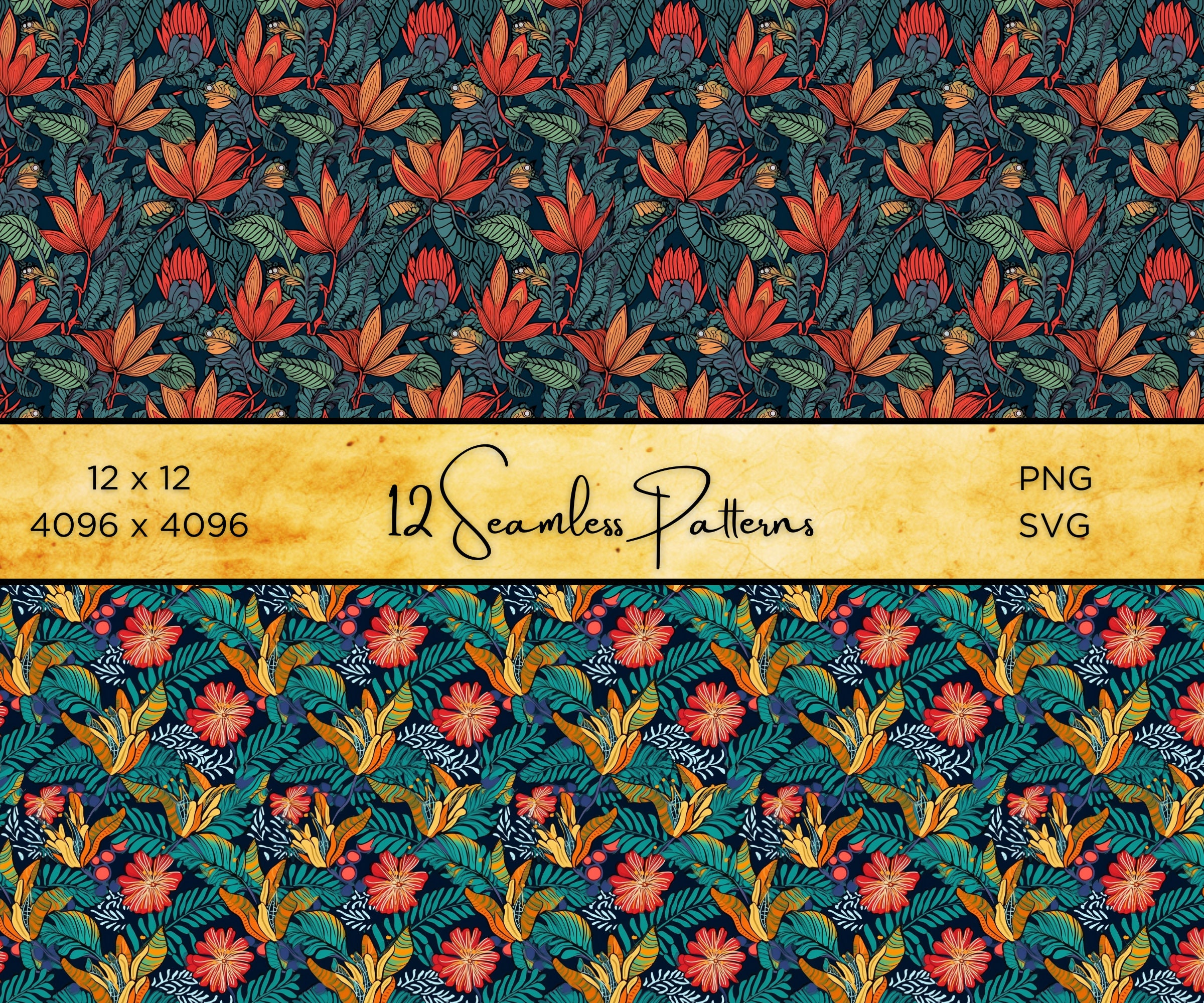 African Floral Pattern Pack 12 Vibrant PNG Format Digital Papers ...