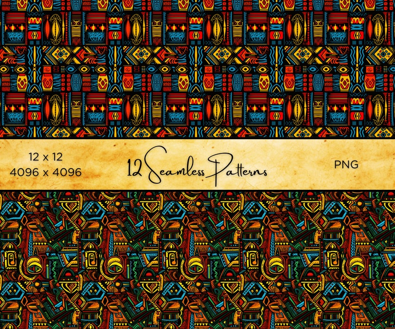 Ankara-inspired Afrocentric Design - 12 Vibrant African PNG Digital ...