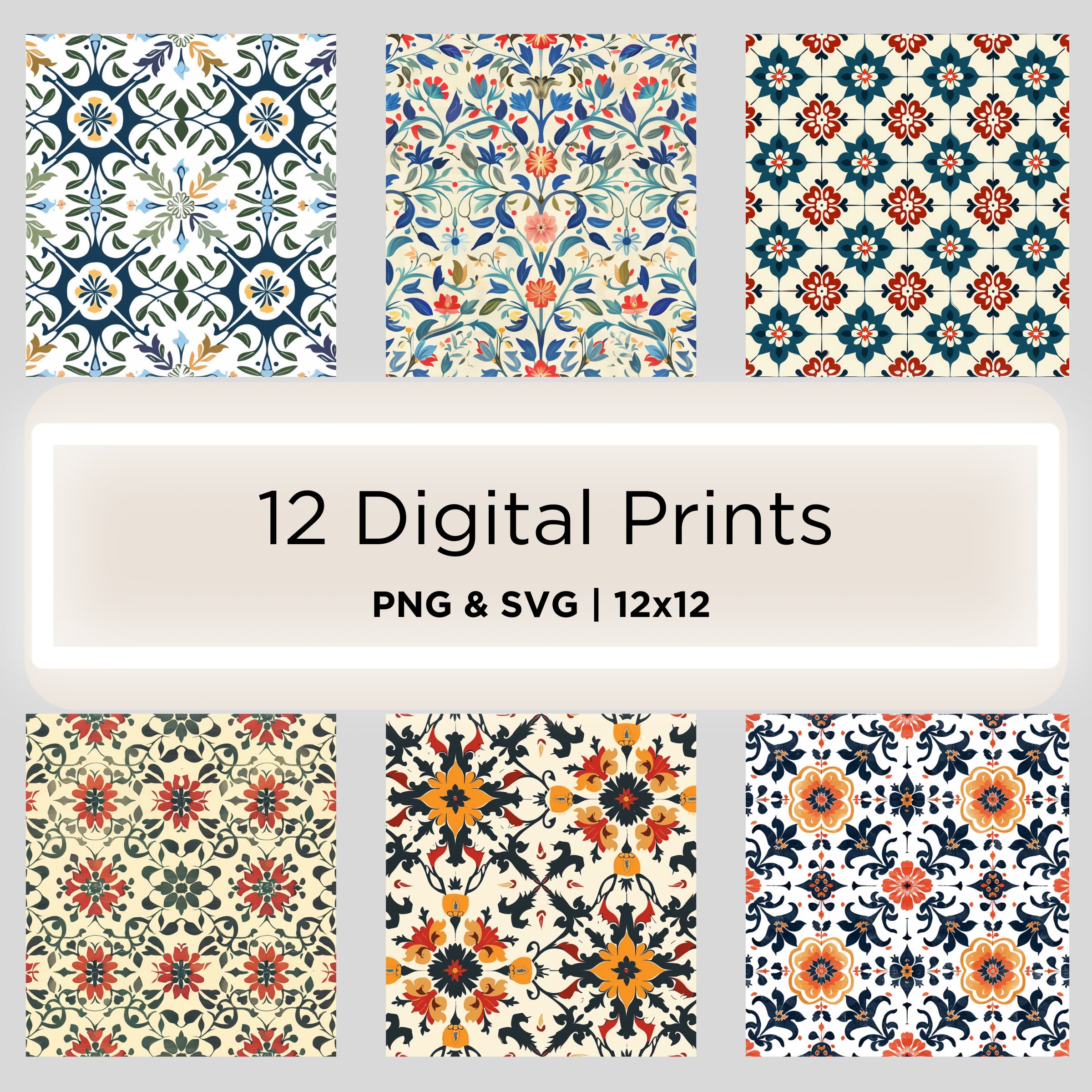 Andalusian Tile Pattern Pack: Floral & Arabic Motifs (PNG) - Etsy