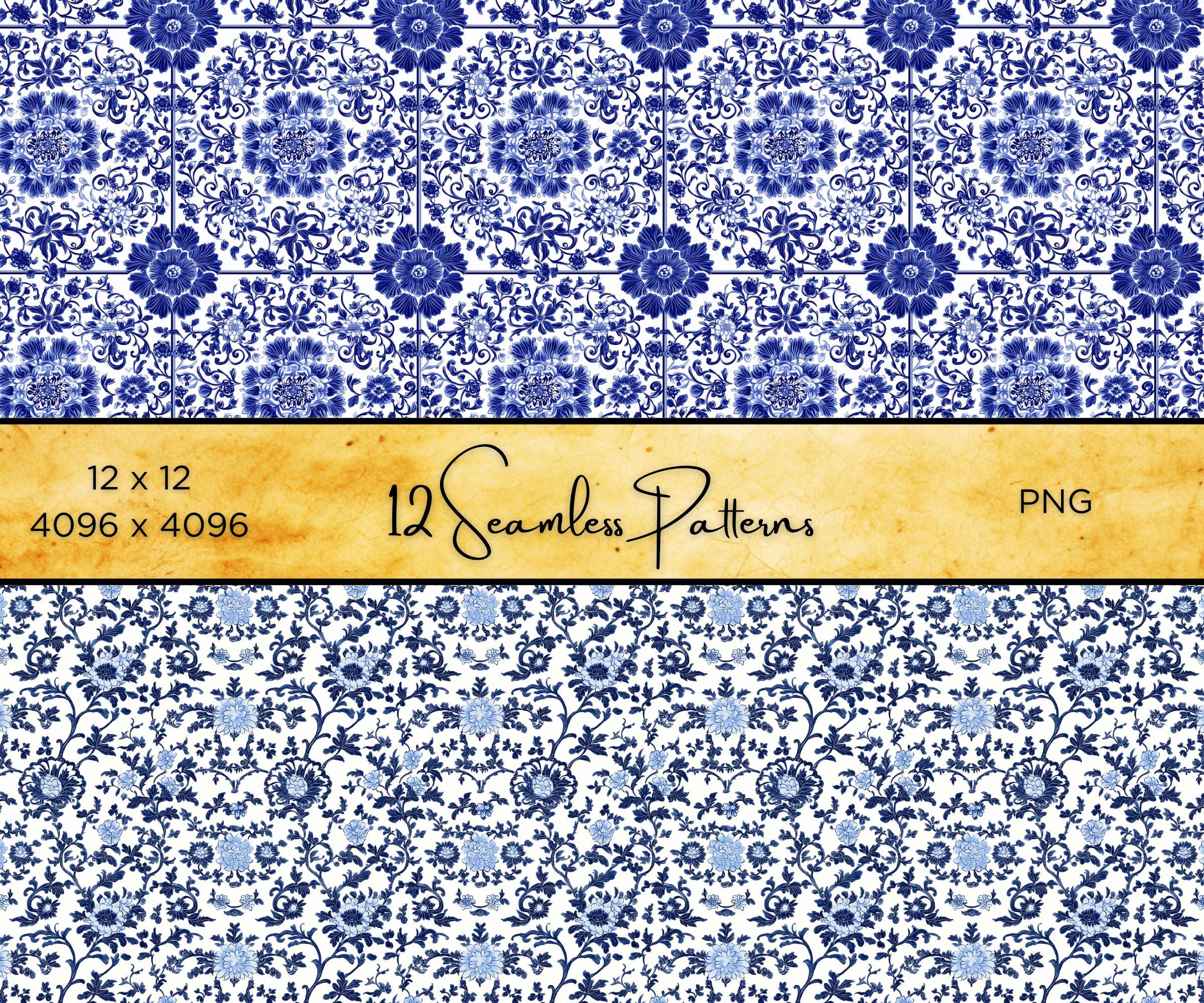 Blue & White Floral Pattern Pack: Chinoiserie Porcelain Designs (PNG ...