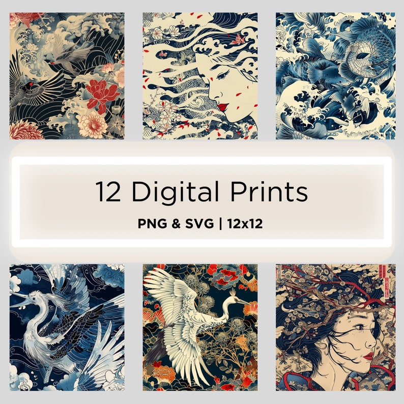 Ukiyo-e Inspired Pattern Pack: Japanese Woodblock Prints, Prussian Blue ...