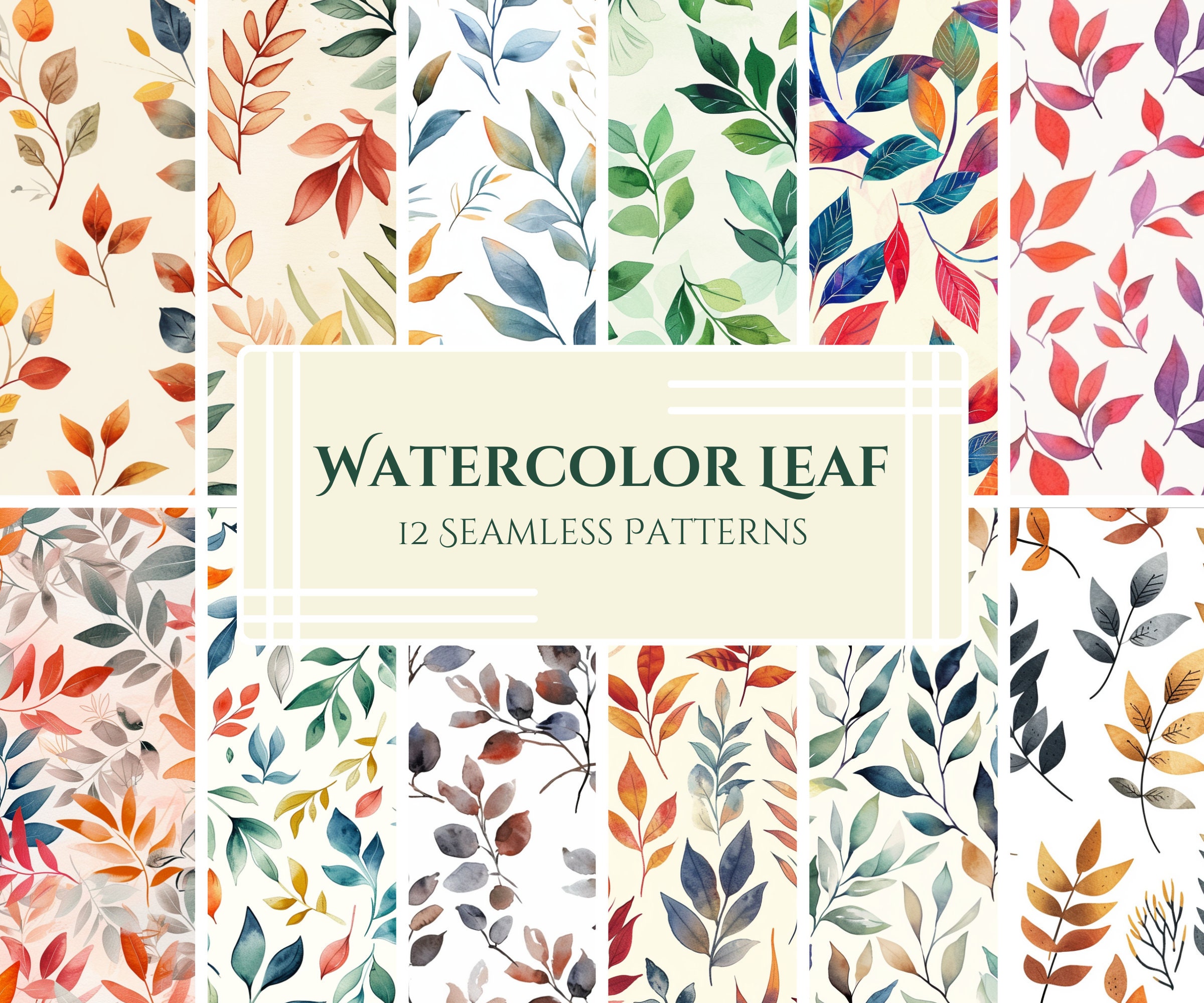 Watercolor Leaf Motif Pattern Pack – Beautiful Botanical Designs ...