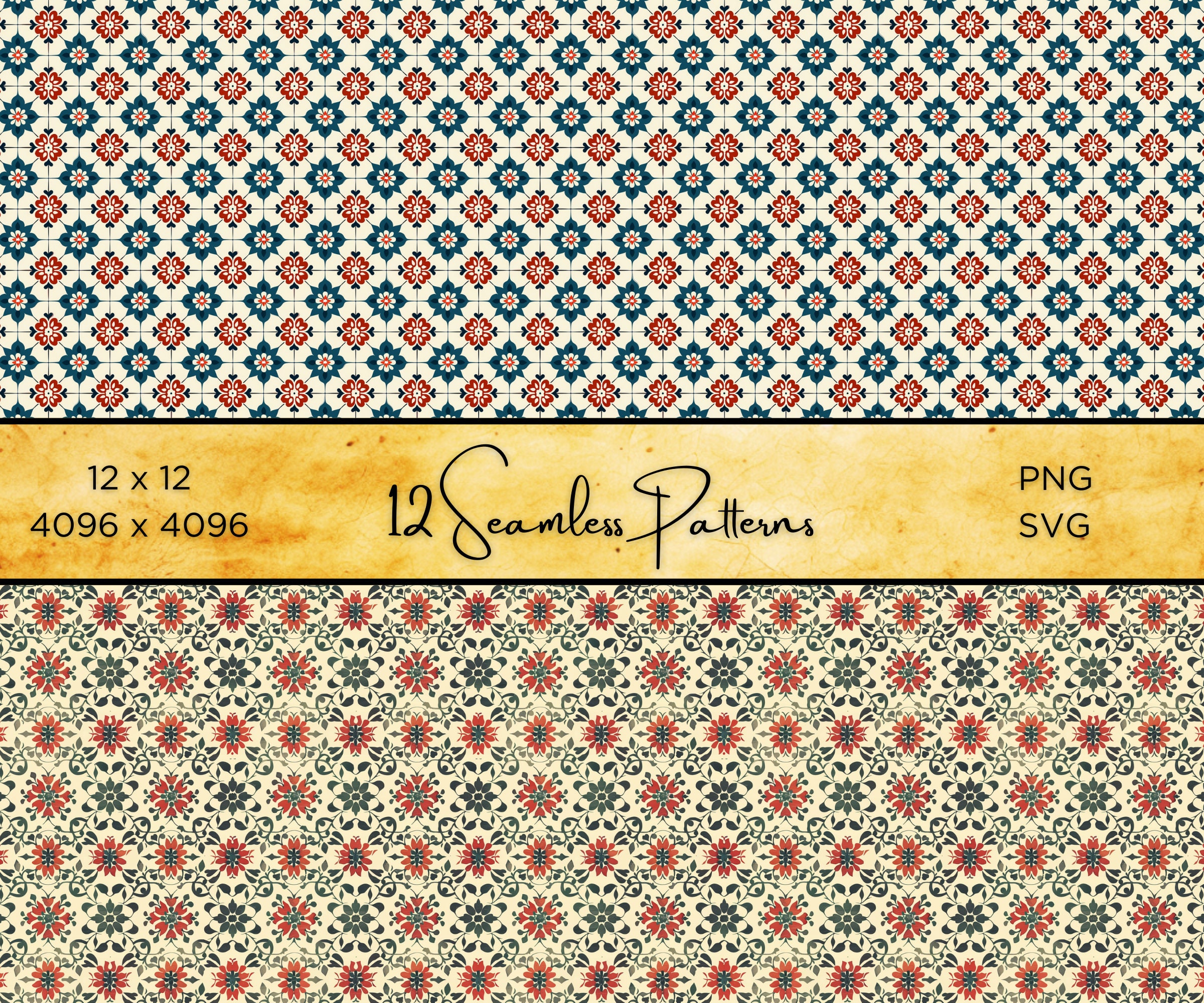 Andalusian Tile Pattern Pack: Floral & Arabic Motifs (PNG) - Etsy