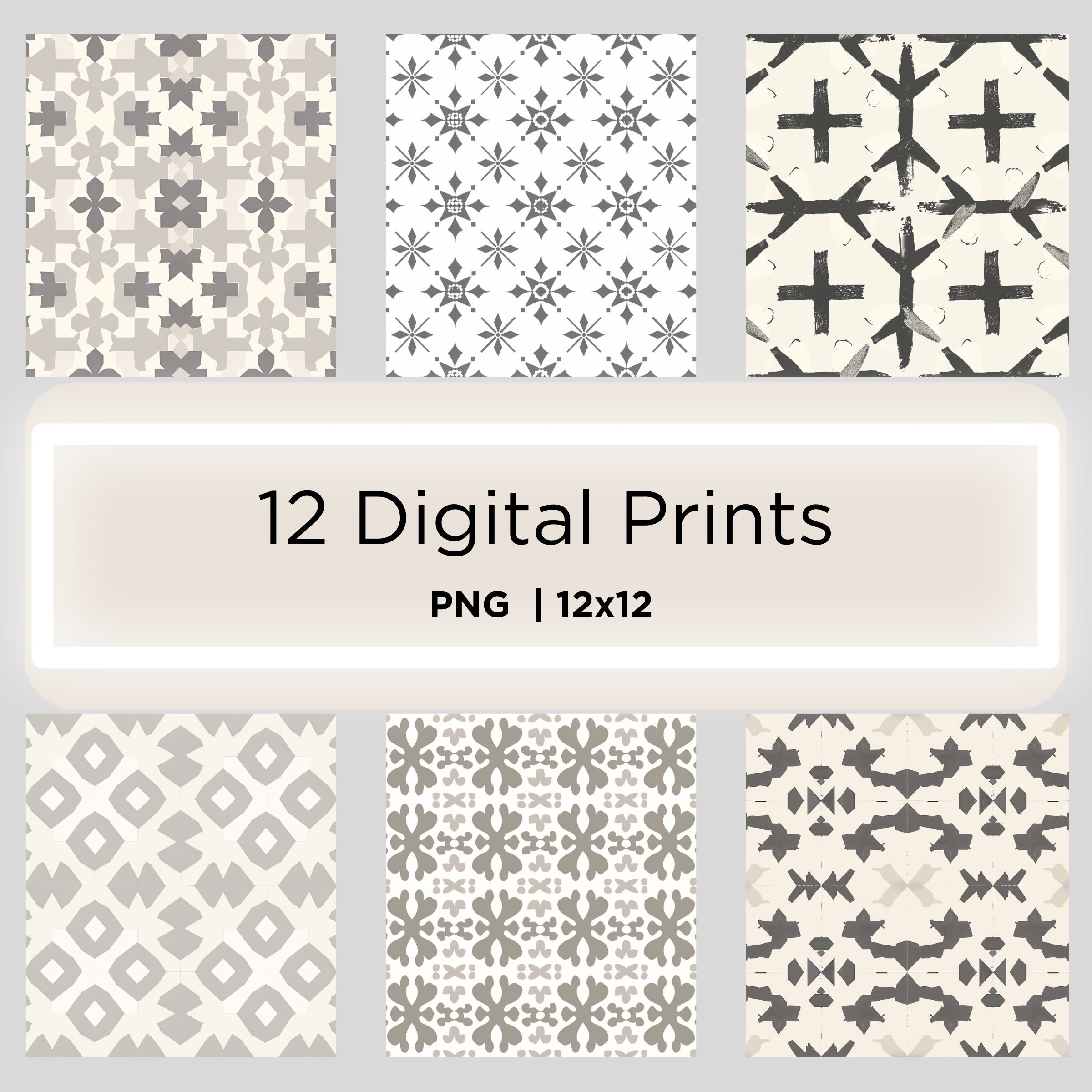 Neutral Motifs Pattern Pack | Geometric Floral | Abstract Organic ...
