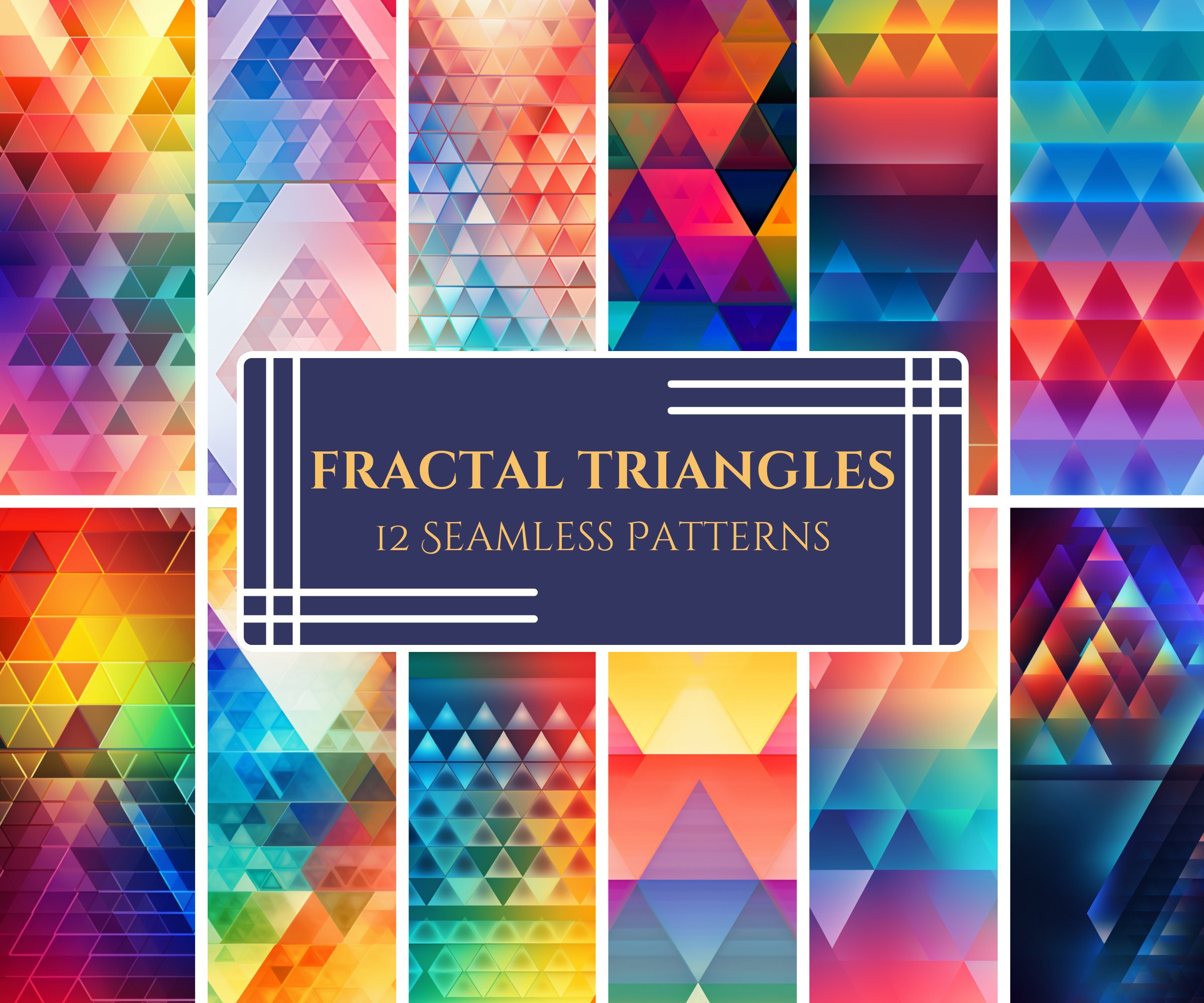 12 Unique Sierpinski Triangle Fractal Patterns, Prism Inspired, Digital ...