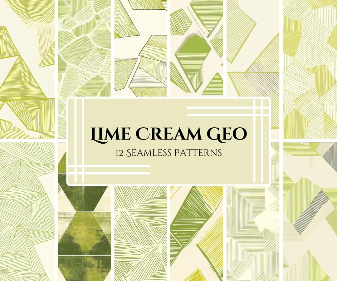 Lime Cream Geometric Digital Paper Pack – Abstract Line Art Patterns ...