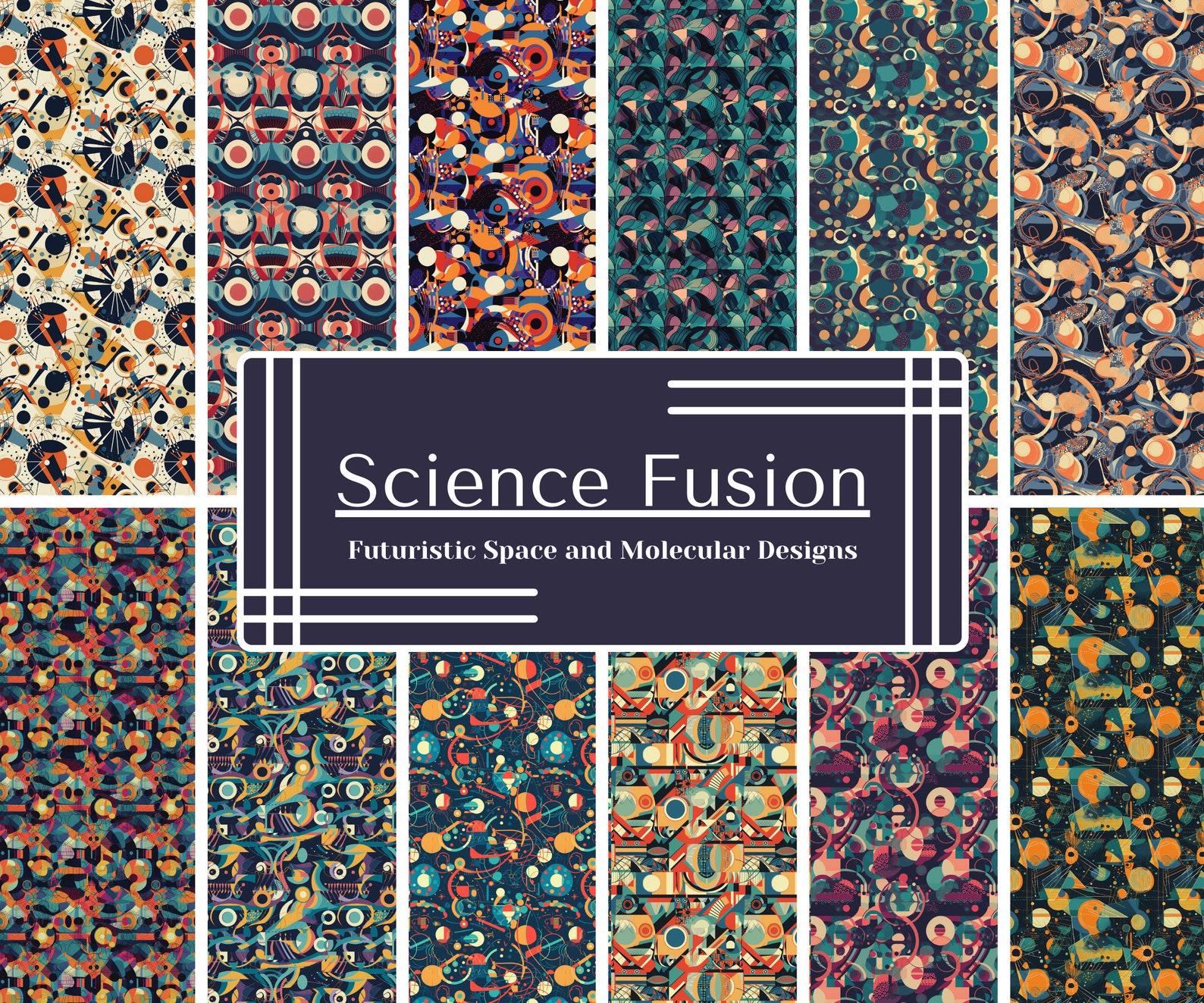 Science-inspired Futurism: 12 Seamless Patterns Ideal for Scrapbooking ...