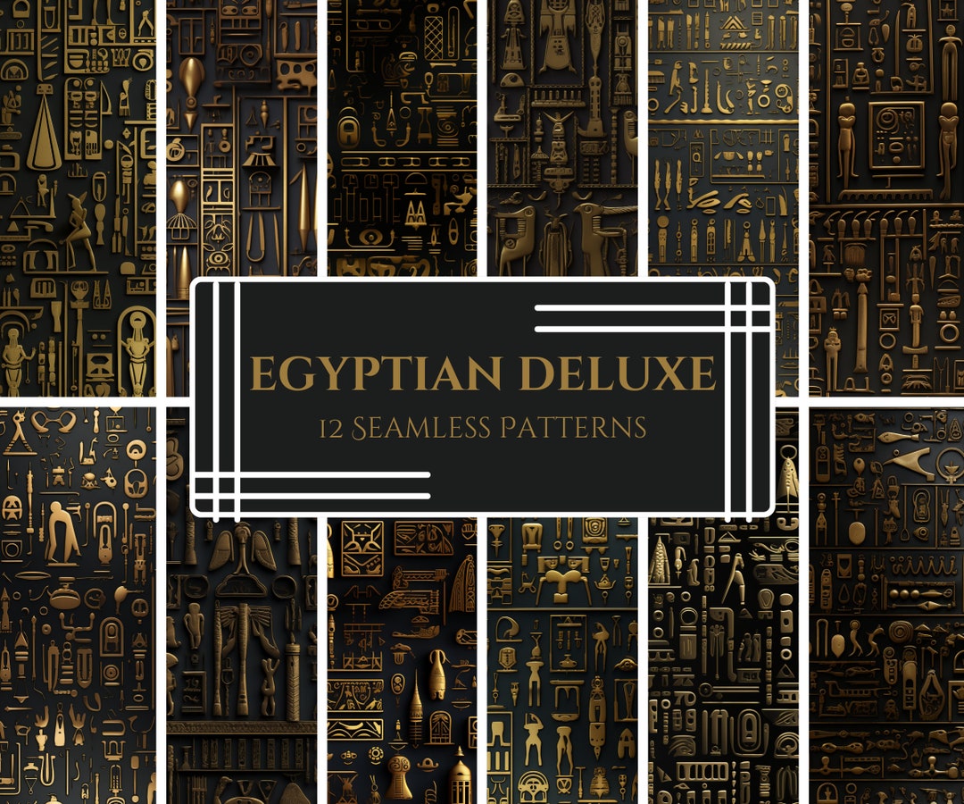Luxurious Ancient Egyptian Hieroglyphs Patterns, Gold Textured Mythical ...