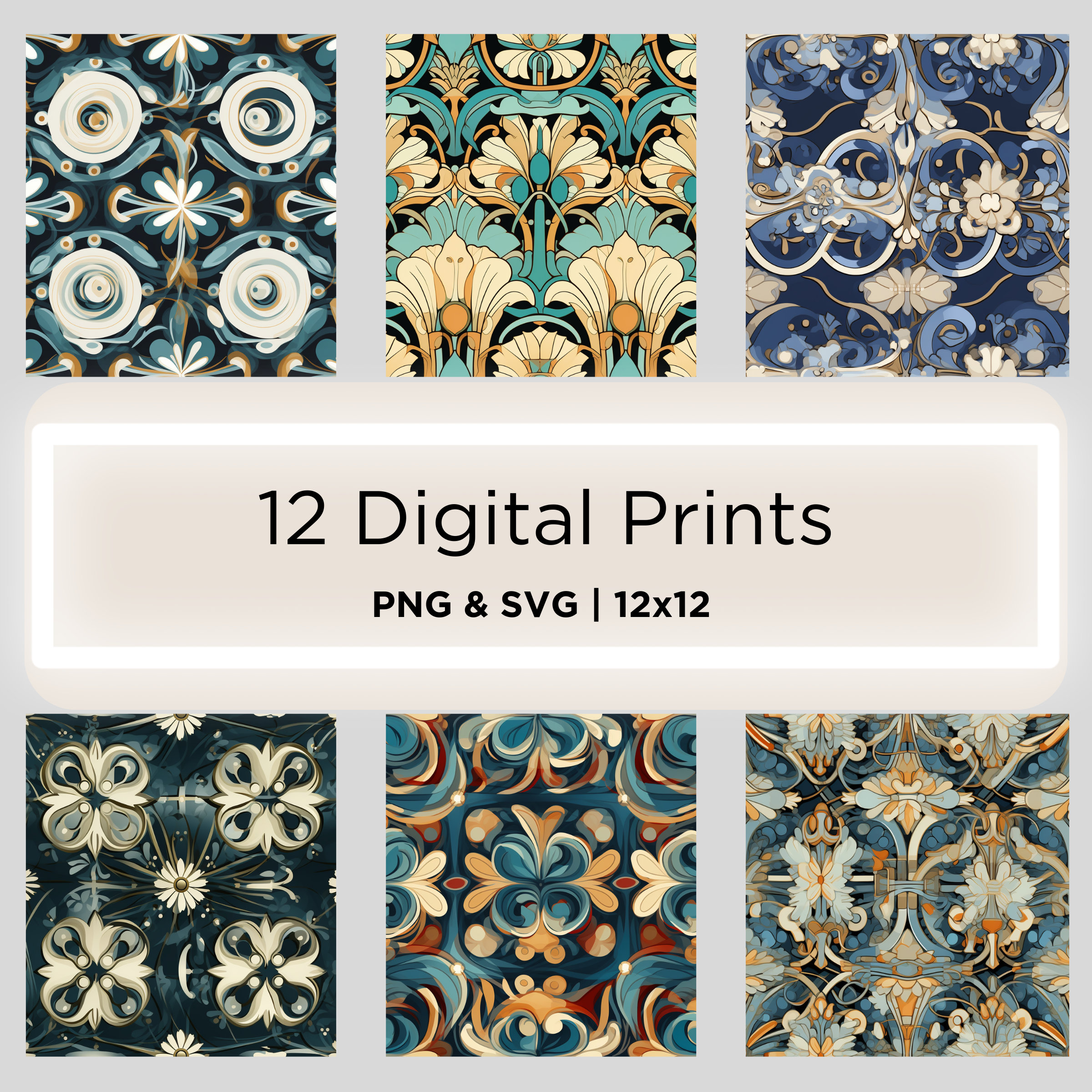 12 Unique Greek & Art Nouveau Patterns, Modern Classic Designs, Digital ...