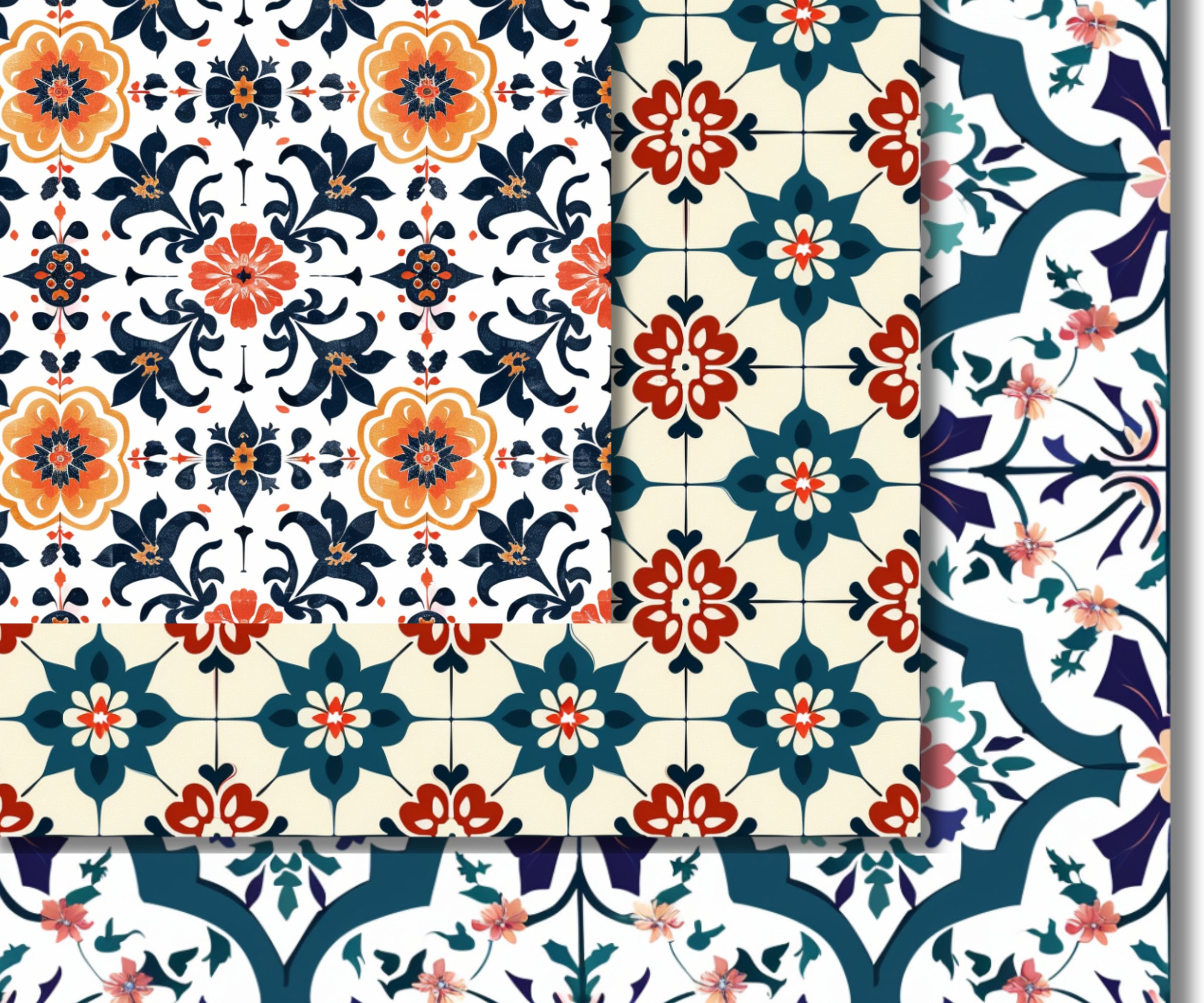 Andalusian Tile Pattern Pack: Floral & Arabic Motifs (PNG) - Etsy