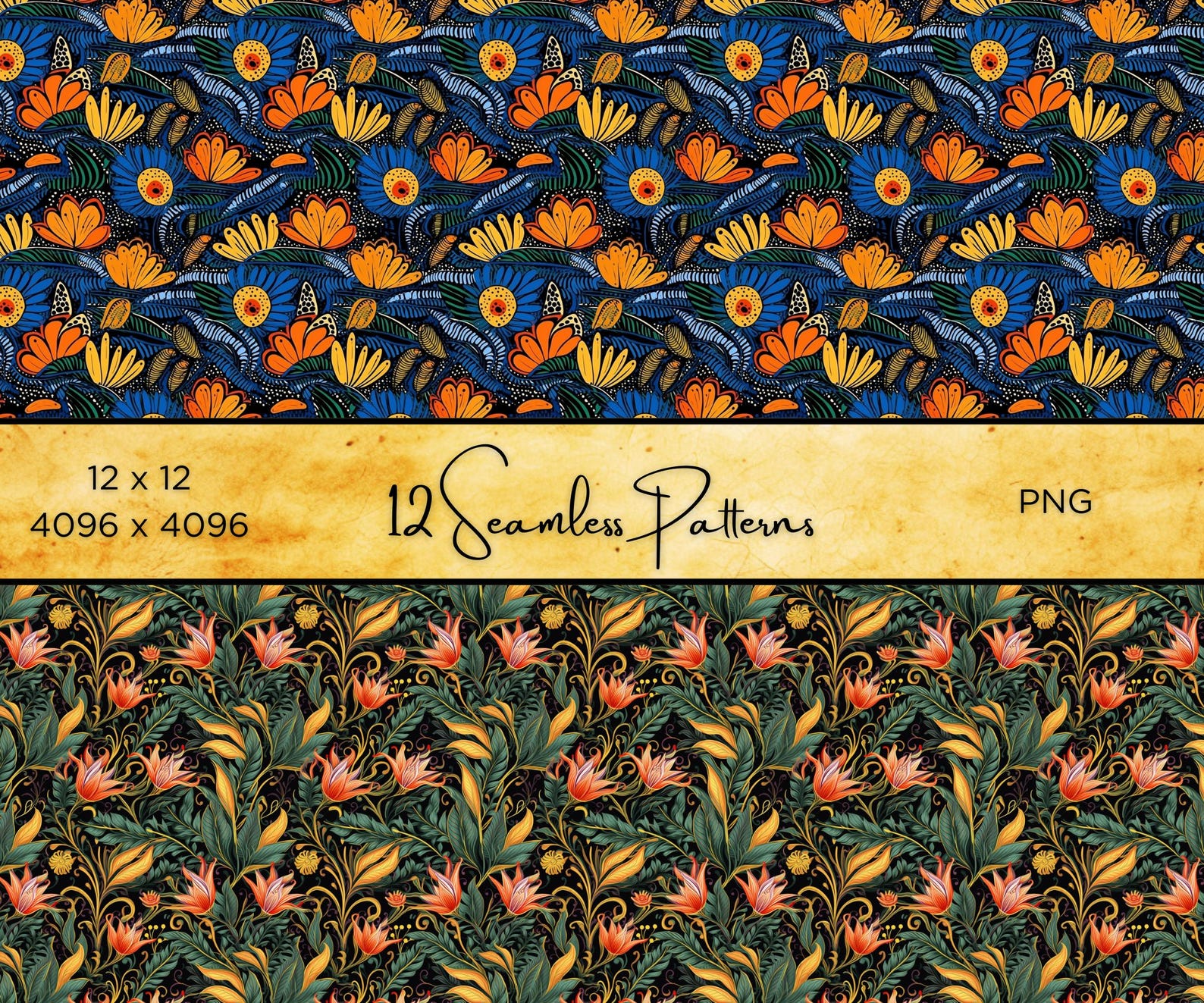 African Floral Pattern Pack: 12 Vibrant PNG Digital Papers (digital ...