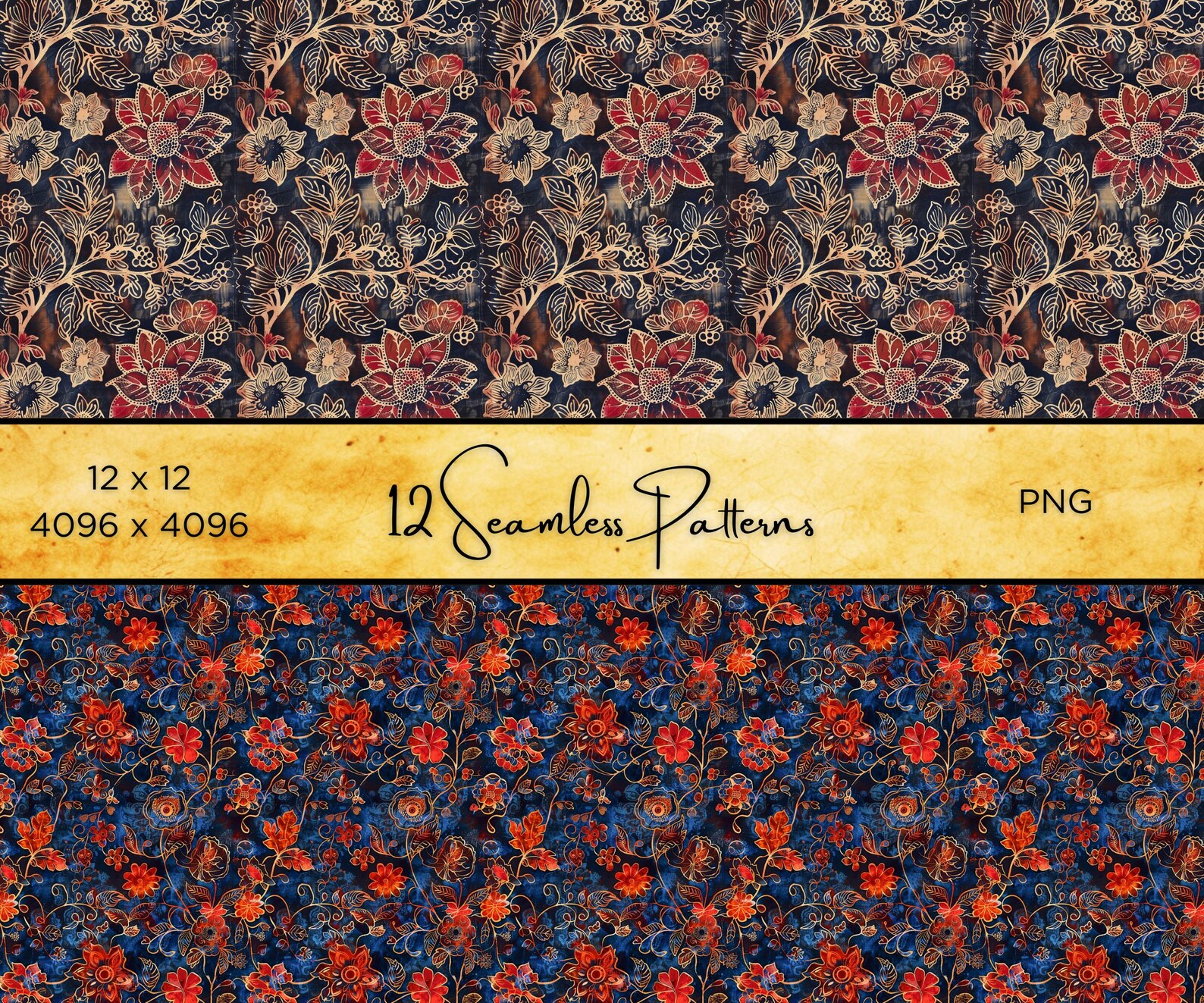 Southeast Asian Batik Pattern Pack: Floral & Geometric PNG (digital ...