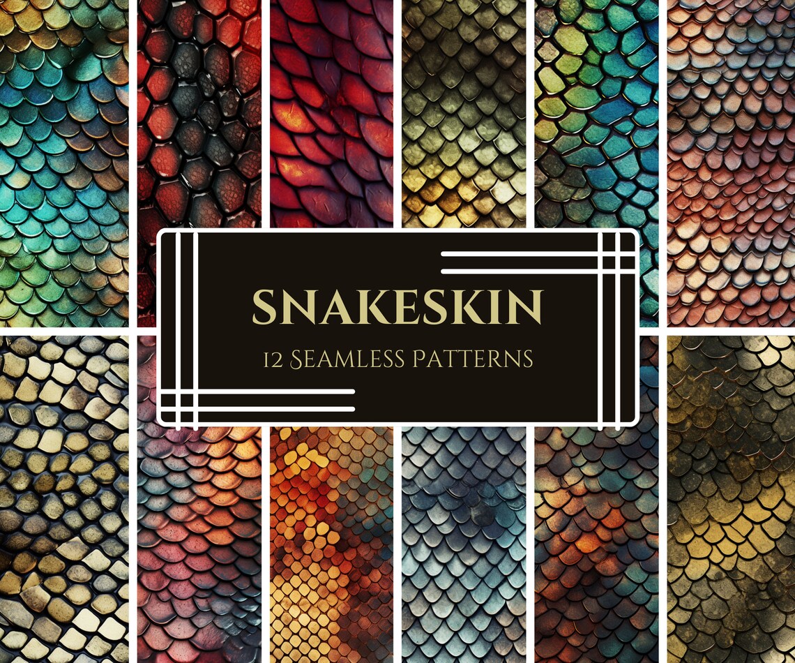 12 Snakeskin Seamless Digital Patterns: Multicolor PNG/SVG, Craft ...