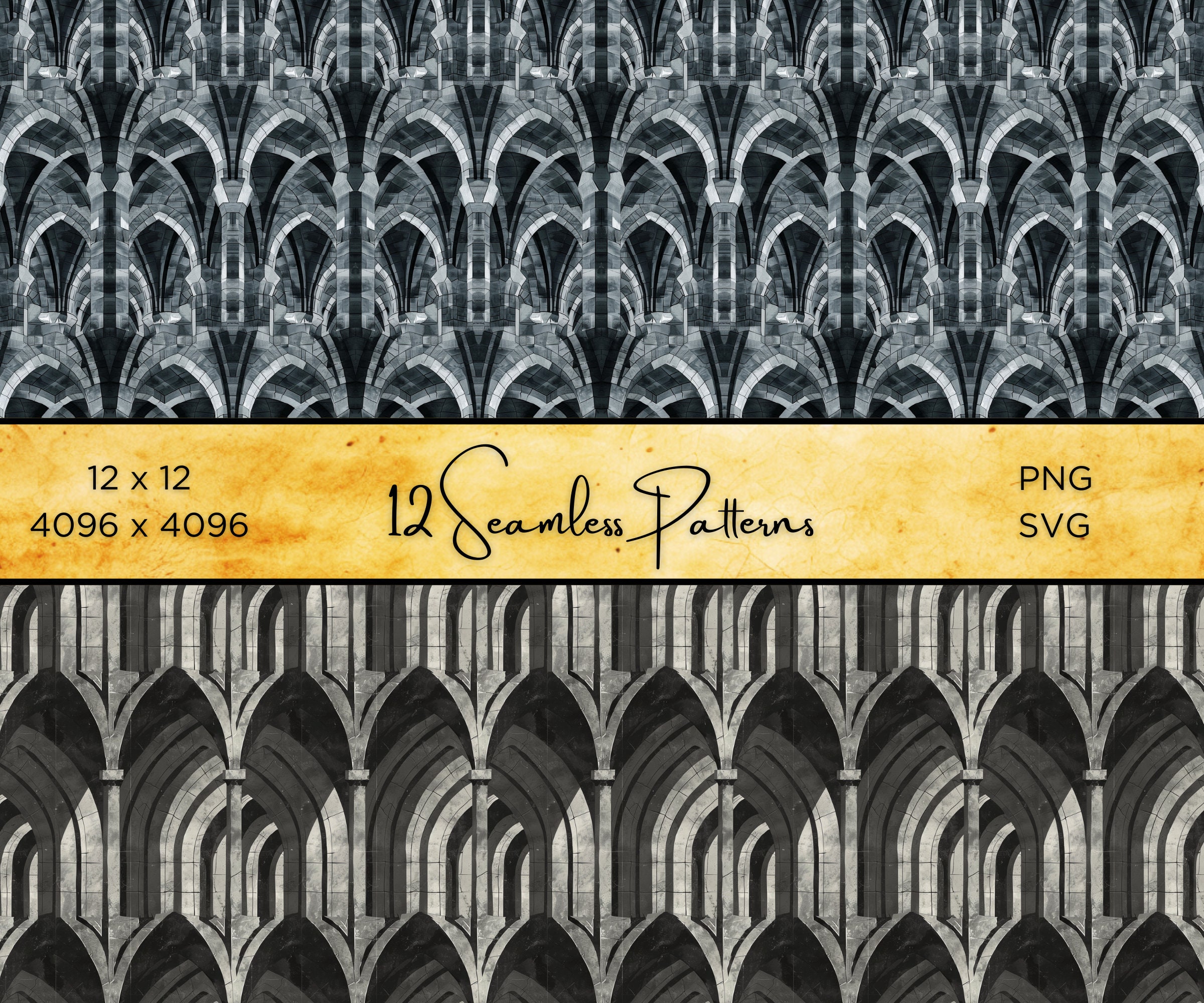 Gothic Cathedral Architecture Pattern Pack - Majestic Arches & Stone ...