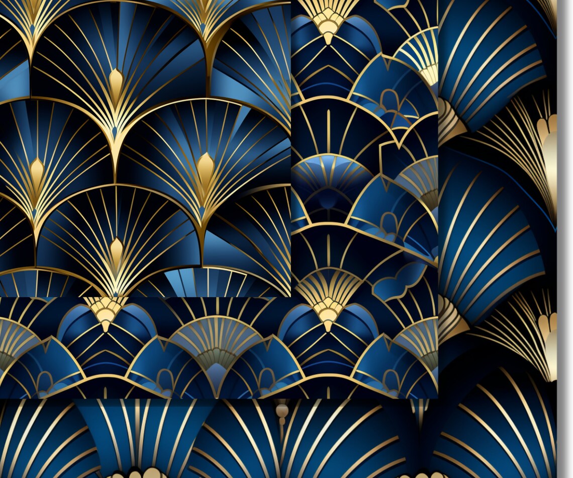 Exquisite Art Deco Fan Pattern Pack Gatsby Glam Digital Papers ...