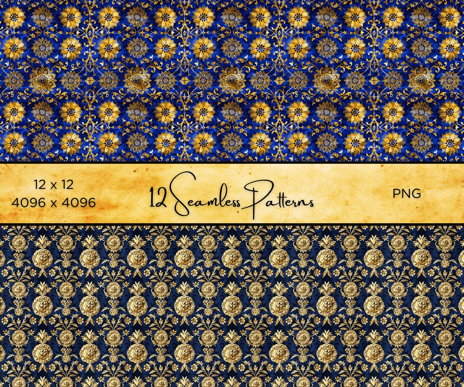 Luxurious Royal Blue and Gold Floral Ankara Pattern Pack – Mandingo ...
