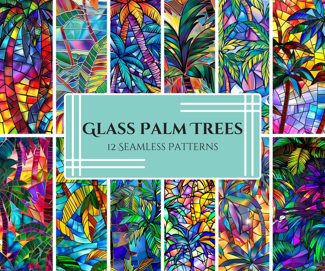 Vibrant Stained Glass Palm Trees Pattern Pack | Tropical Designs ...