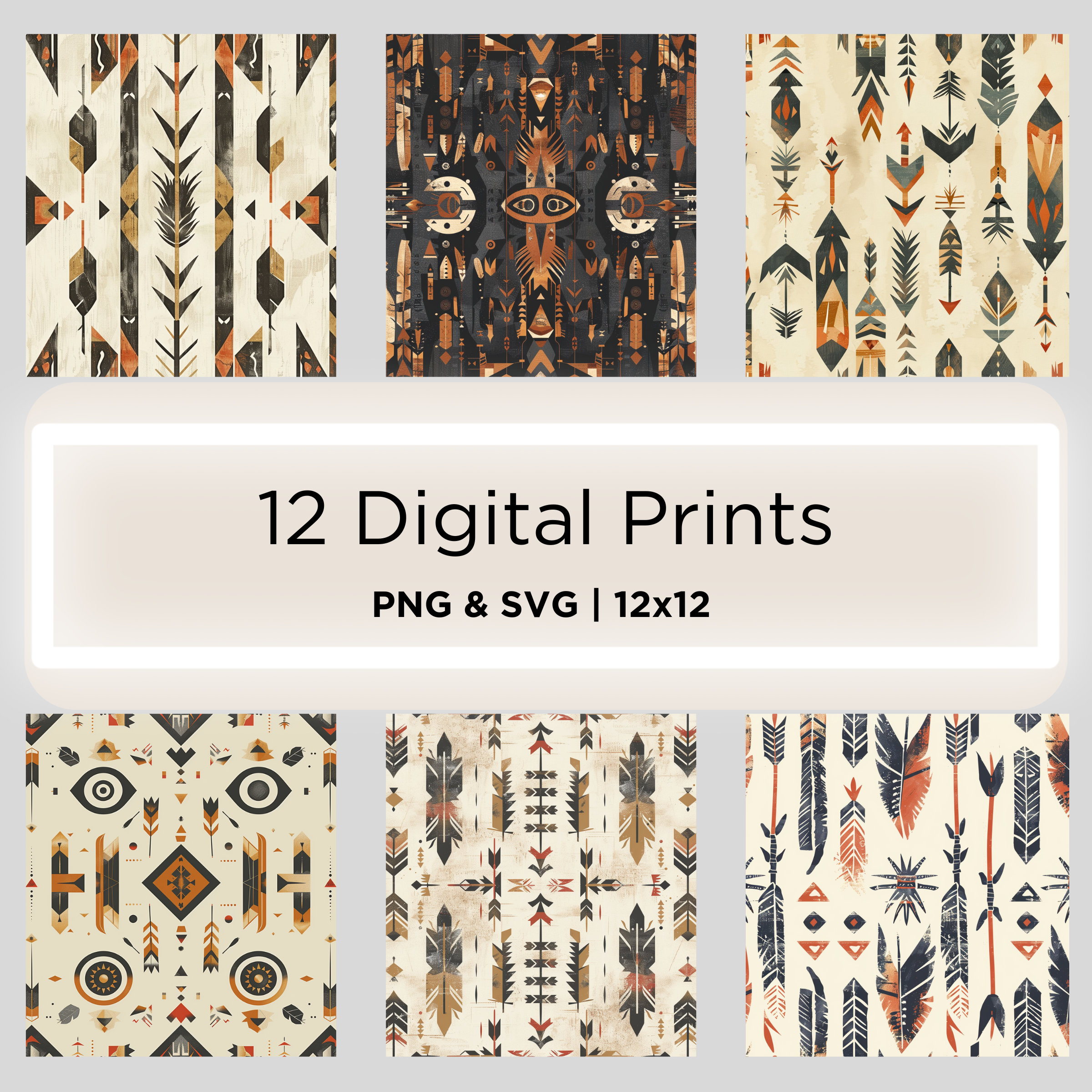 Tribal Totem Vector Patterns Native Shapes Bundle, Boho Feather & Arrow ...