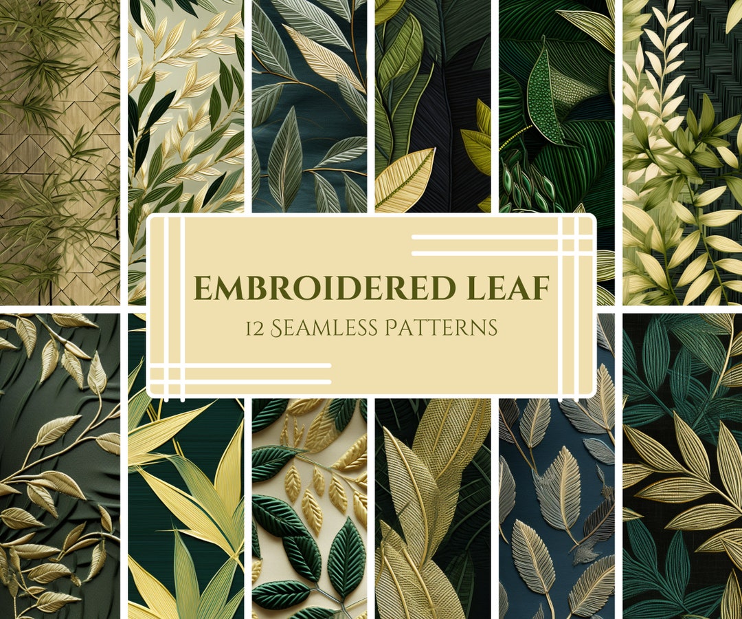 Deluxe Golden Botanicals Pattern Pack – Embroidered Leaf Motifs, Luxury ...