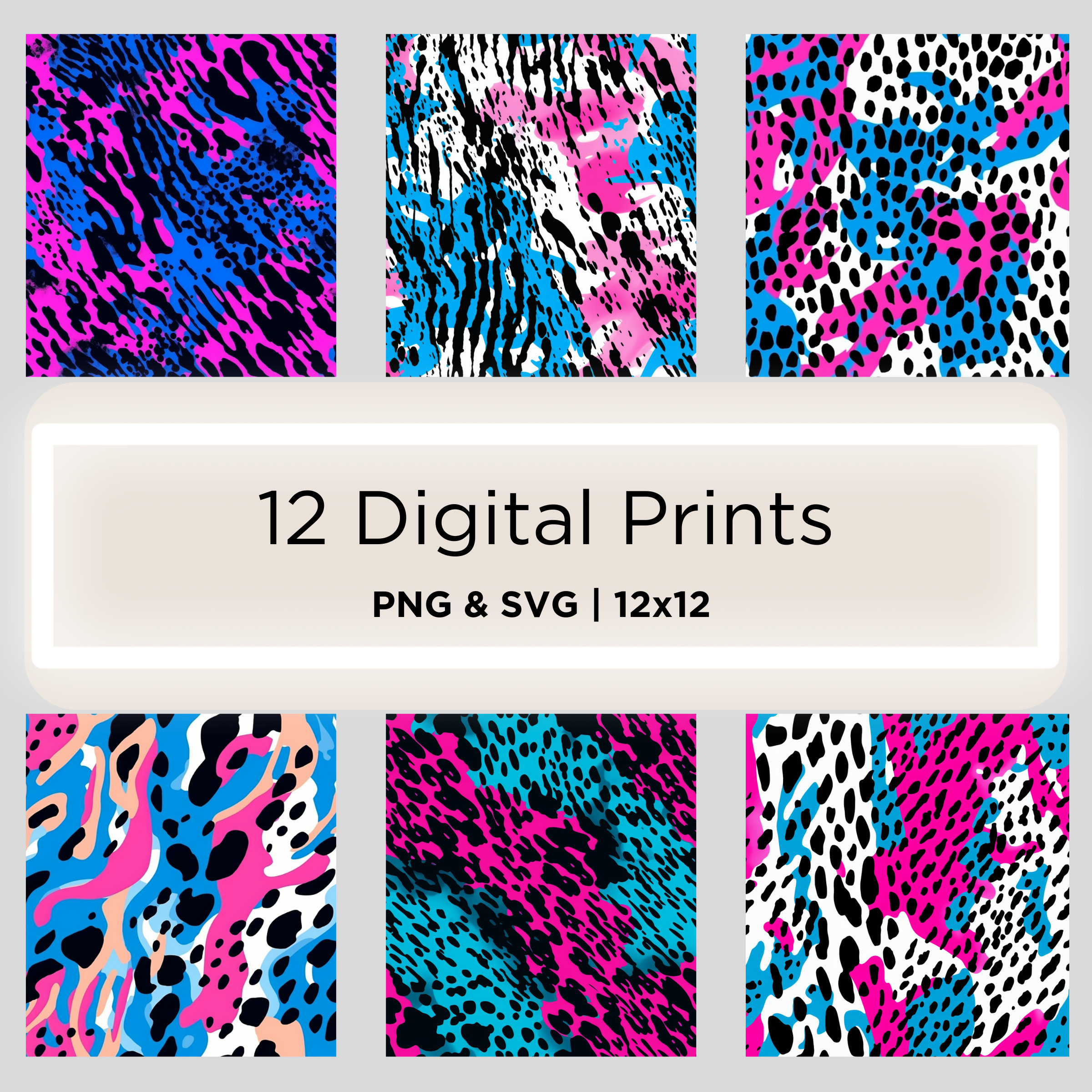 Neon Pink & Electric Blue Animal Print Patterns: Contemporary Leopard ...