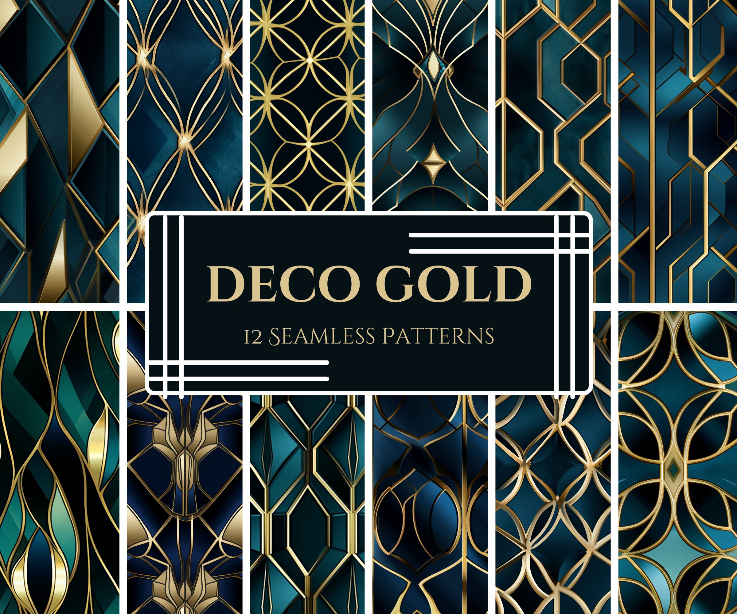 Art Deco Digital Patterns: Deco Gold Hexagon & Teardrop on Navy Blue ...