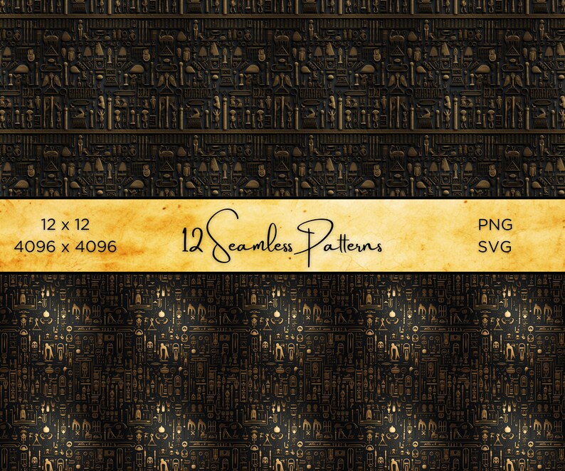 Luxurious Ancient Egyptian Hieroglyphs Patterns, Gold Textured Mythical ...
