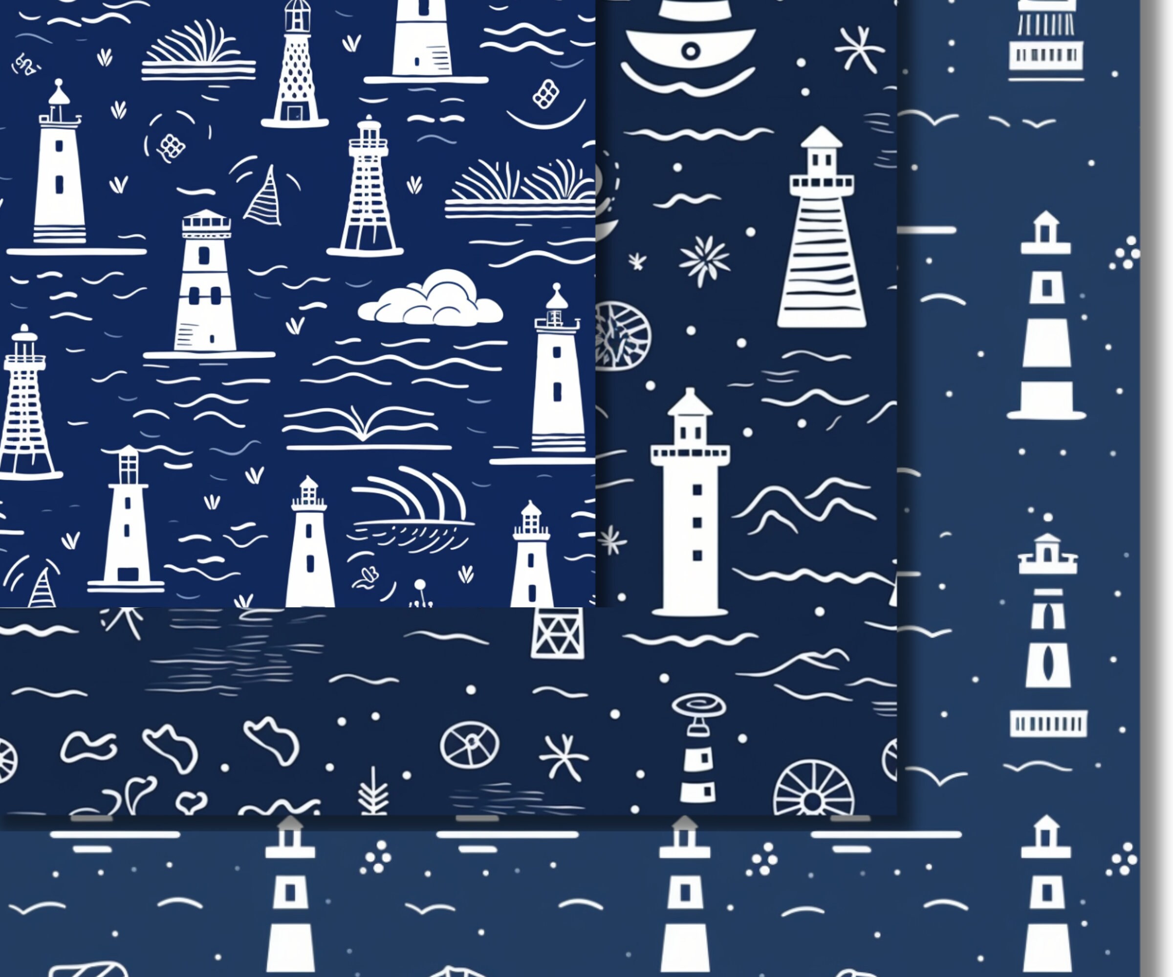 Nautical Line Art Pattern Pack: Navy Blue Maritime Designs (digital ...