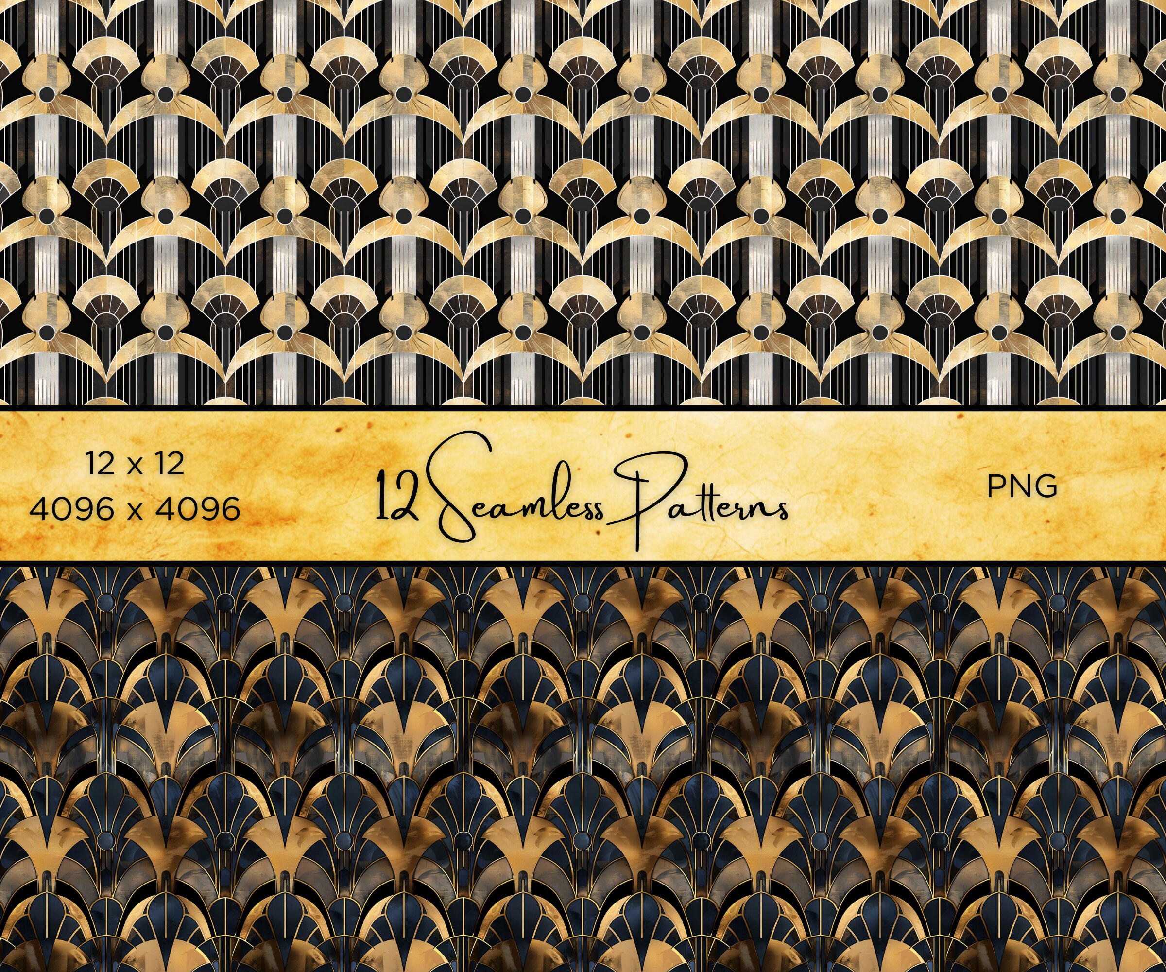 Metallic Deco Pattern Pack - 1920s-1930s Art Deco, Bold Geometric ...