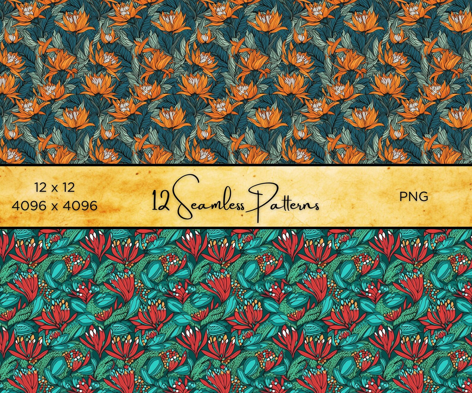 African Floral Pattern Pack: 12 Vibrant PNG Digital Papers (digital ...