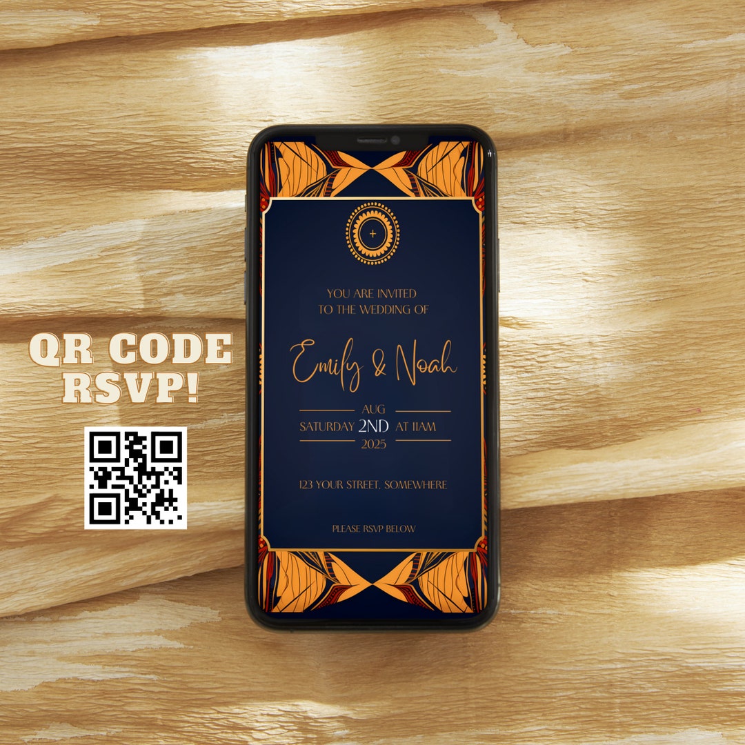 Ankara Wedding Evite: West African Smartphone Invitation With QR Code ...
