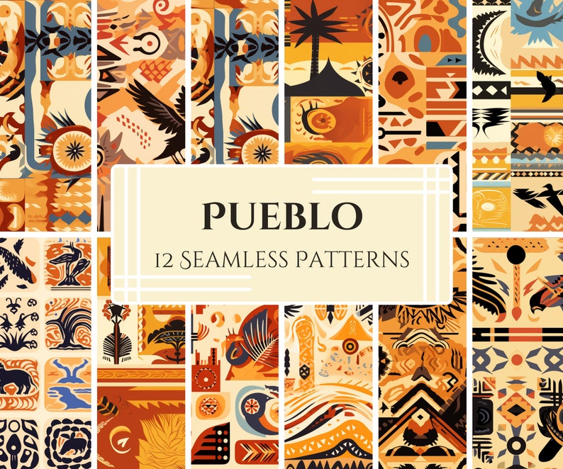 Pueblo Art Seamless Pattern Pack: Tribal Geometric Designs (PNG) - Etsy