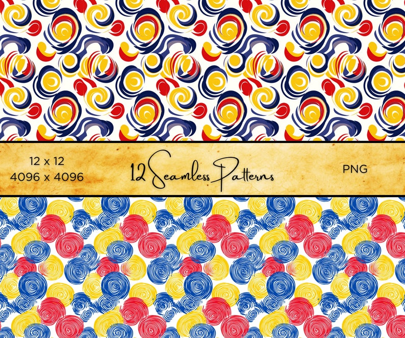 Tricolor Sam-taegeuk Pattern Pack | Swirling Red, Blue, Yellow Circular ...