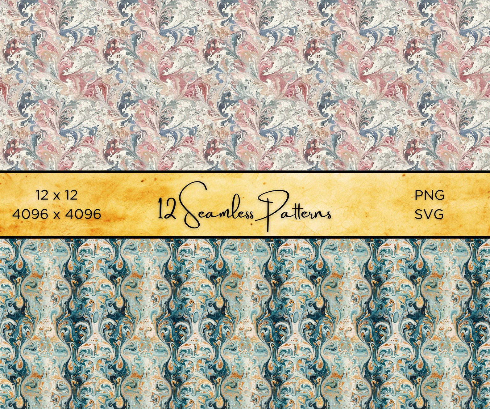 Renaissance Frescoes Marbled Digital Paper: Vintage Scrapbooking ...