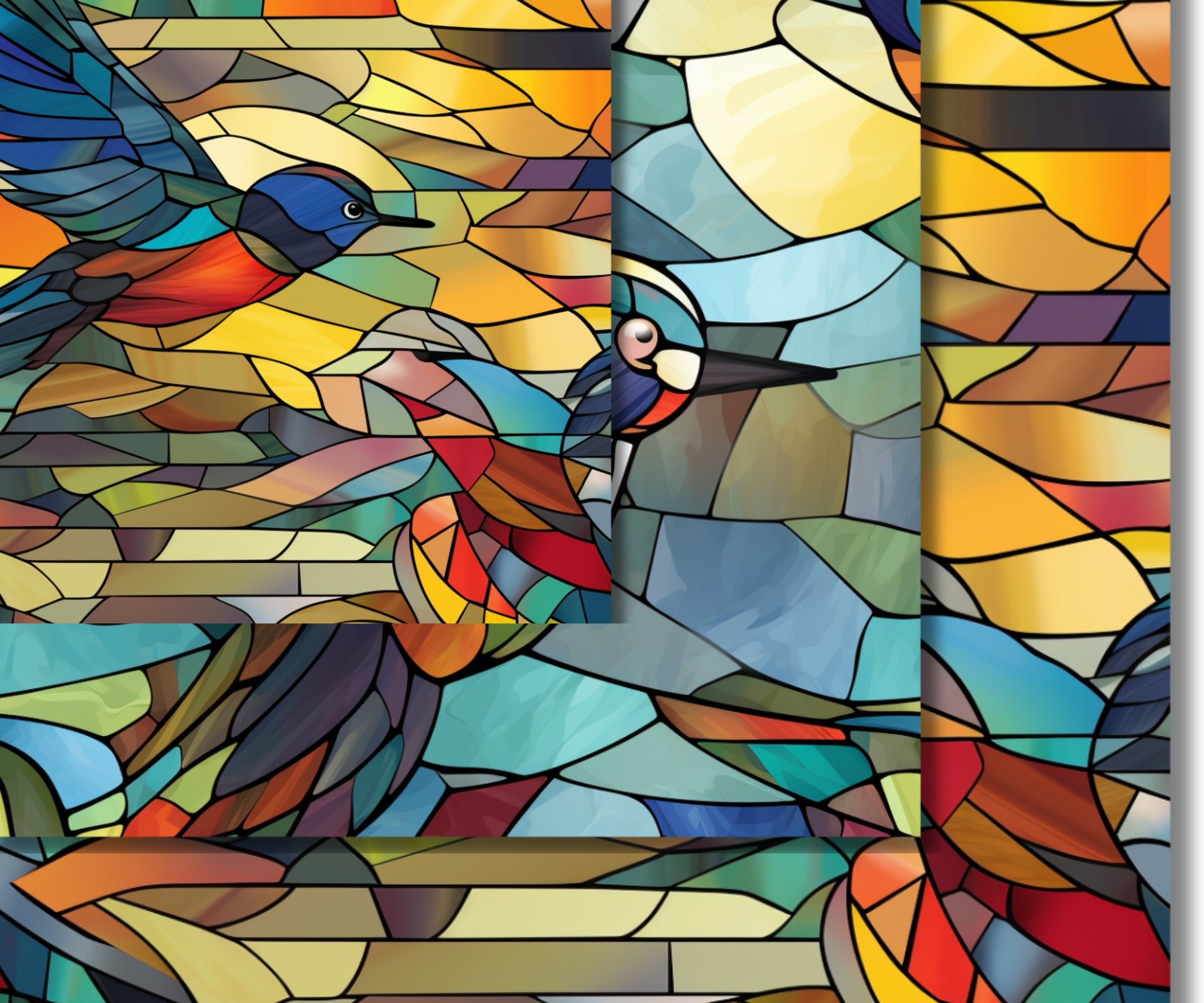 Stained Glass Flying Bird Digital Pattern Pack – Vibrant Hummingbird ...