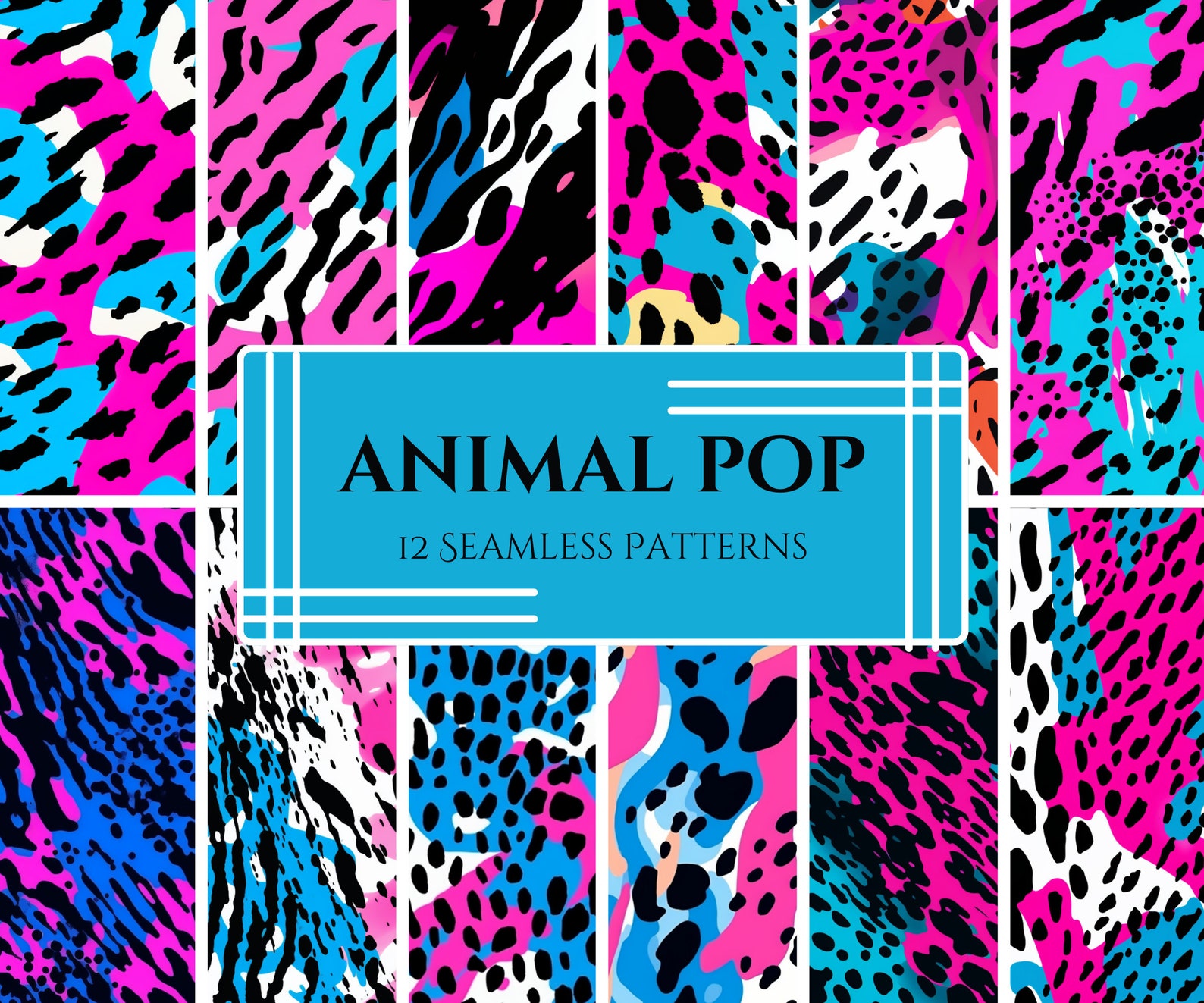 Neon Pink & Electric Blue Animal Print Patterns: Contemporary Leopard ...