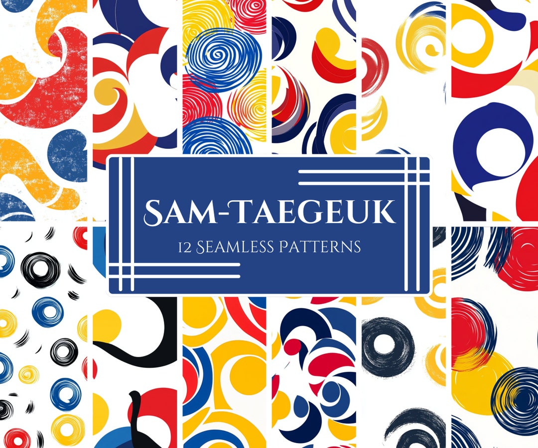 Tricolor Sam-taegeuk Pattern Pack | Swirling Red, Blue, Yellow Circular ...